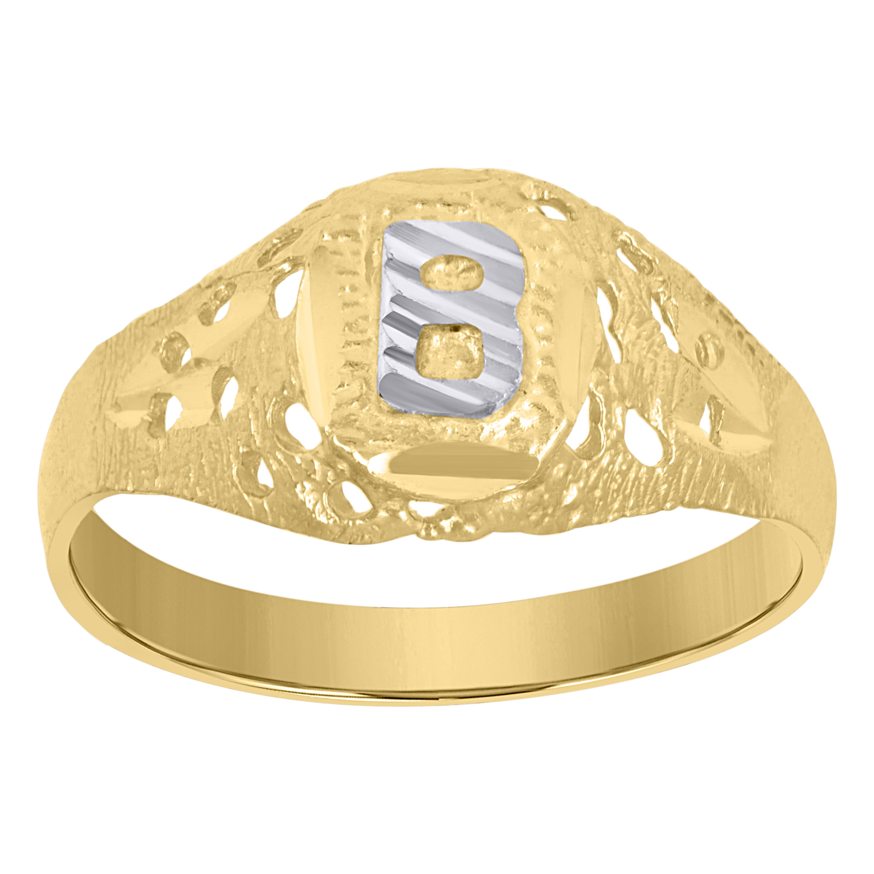 10kt 10k Two-Tone Gold Mens Diamond-Cut Textured Oval Initial Letter B Band Ring - Walmart.com