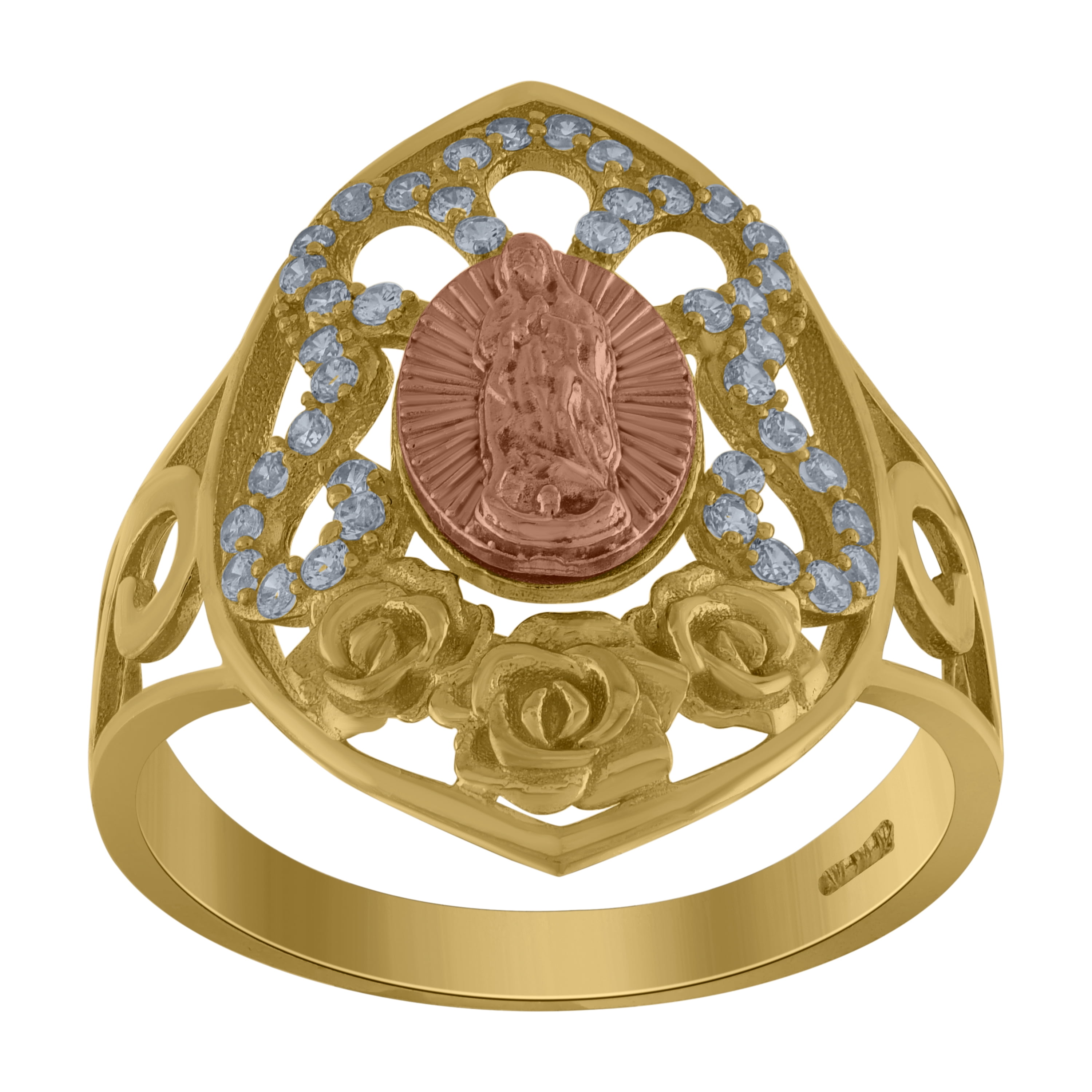 10kt 10k Two-Tone Gold Womens Cubic-Zirconia Guadalupe Religious Ring ...
