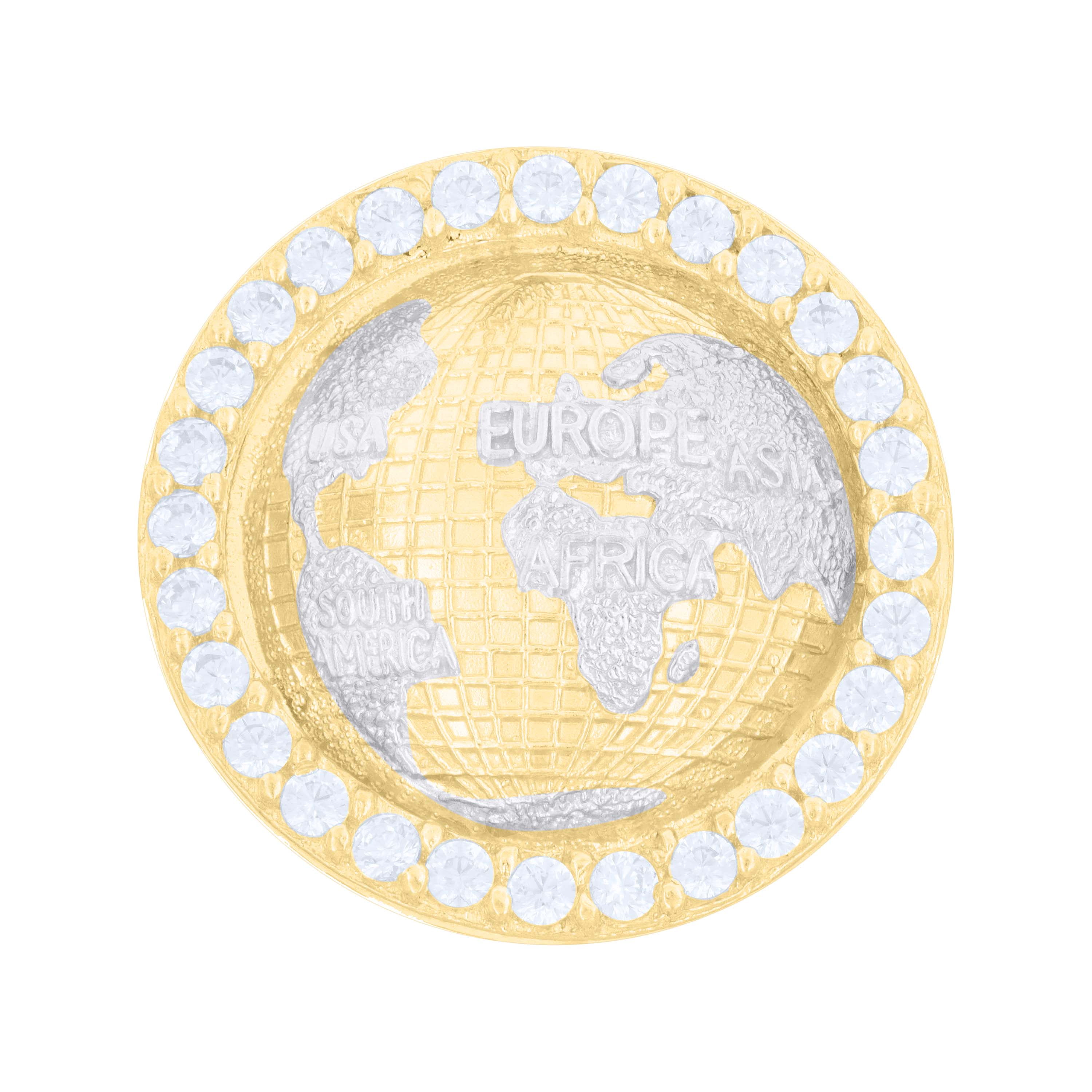 10kt 10k Two-tone Gold Mens Cubic-Zirconia World Map Globe Fashion Ring ...