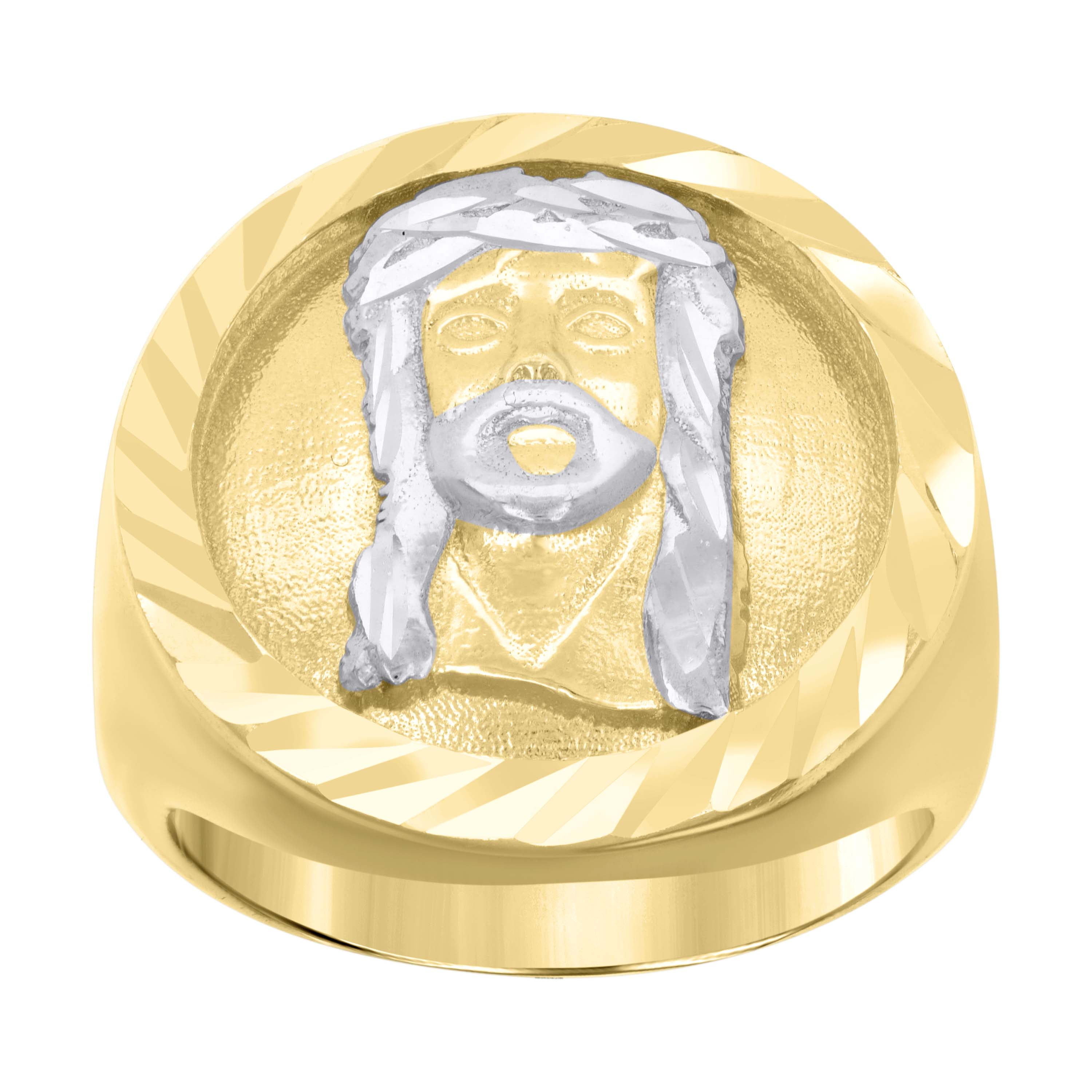 10kt 10k Two-tone Gold Mens Diamond-Cut Jesus Religious Ring - Walmart.com