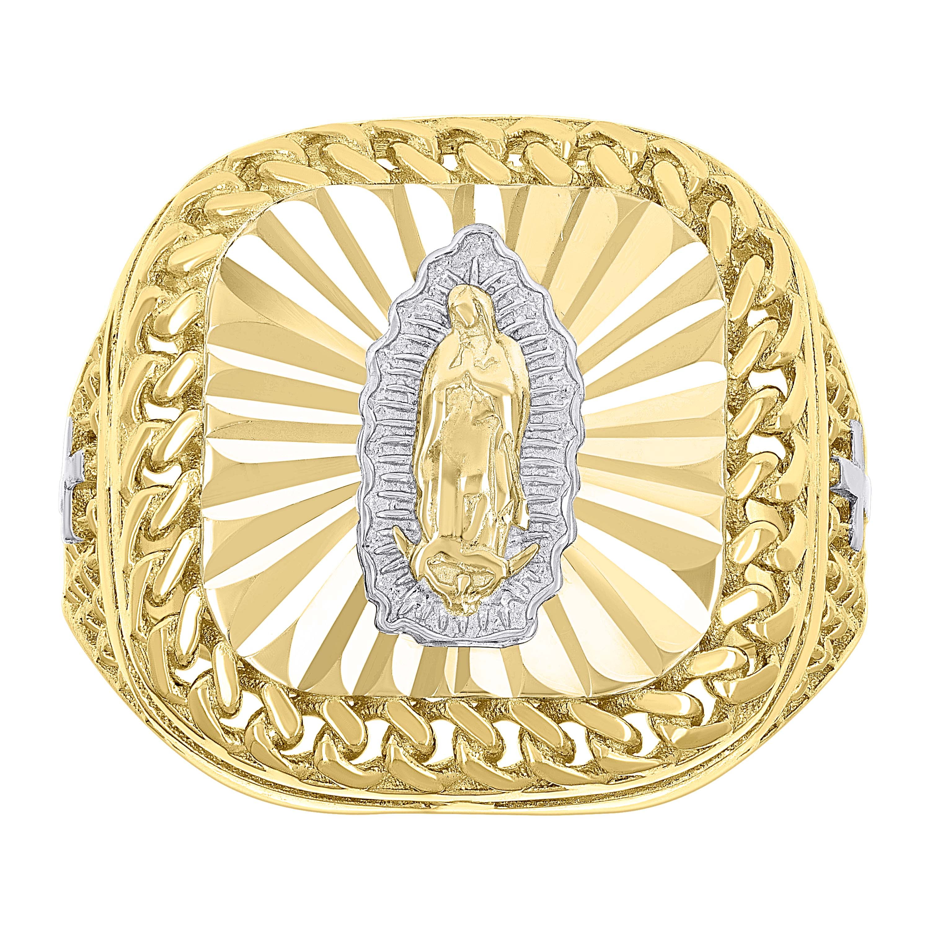 10kt 10k Two-tone Gold Mens Square Head Guadalupe Religious Cuban ...