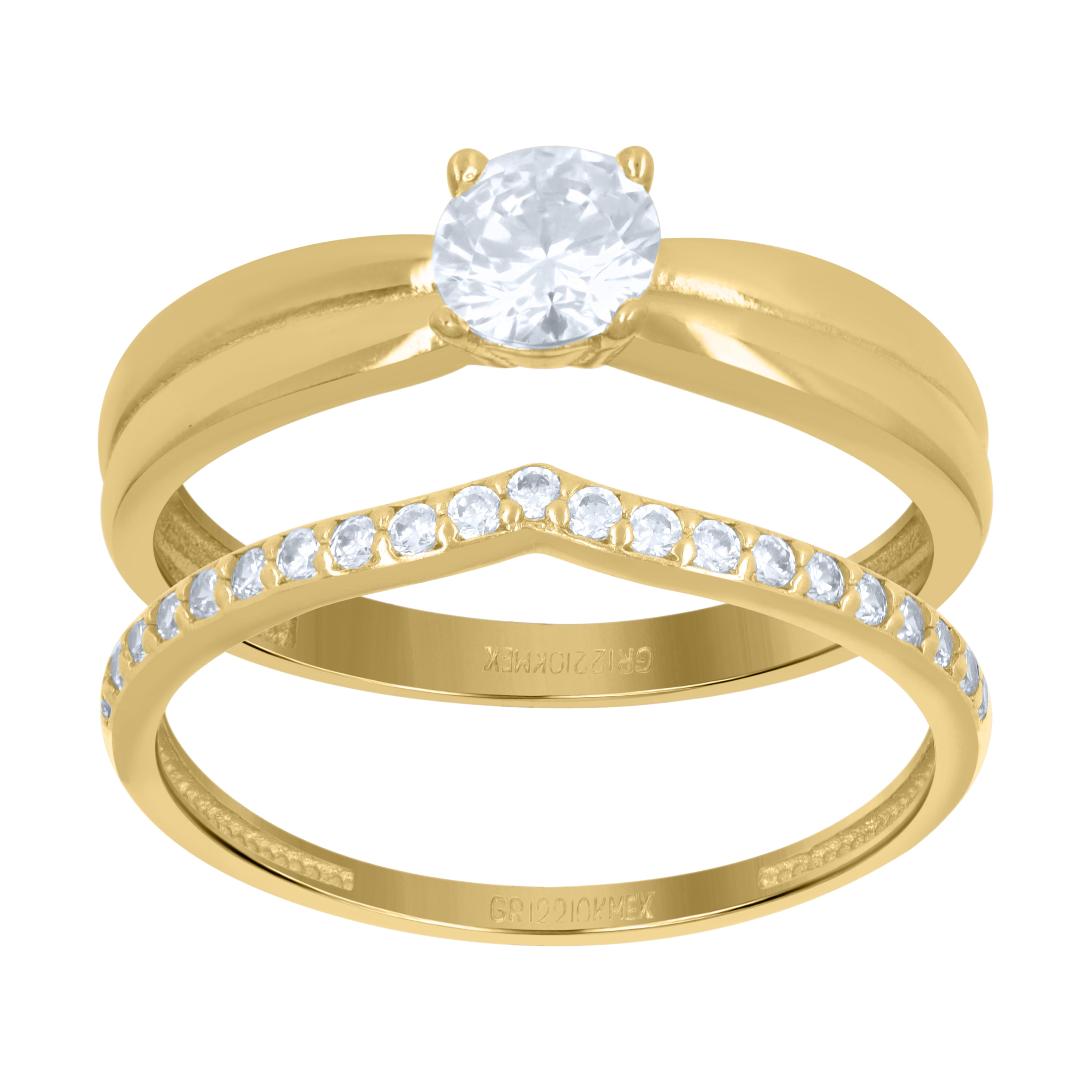 10kt 10k Yellow Gold Womens Cubic-Zirconia Duo Bridal Ring Set ...