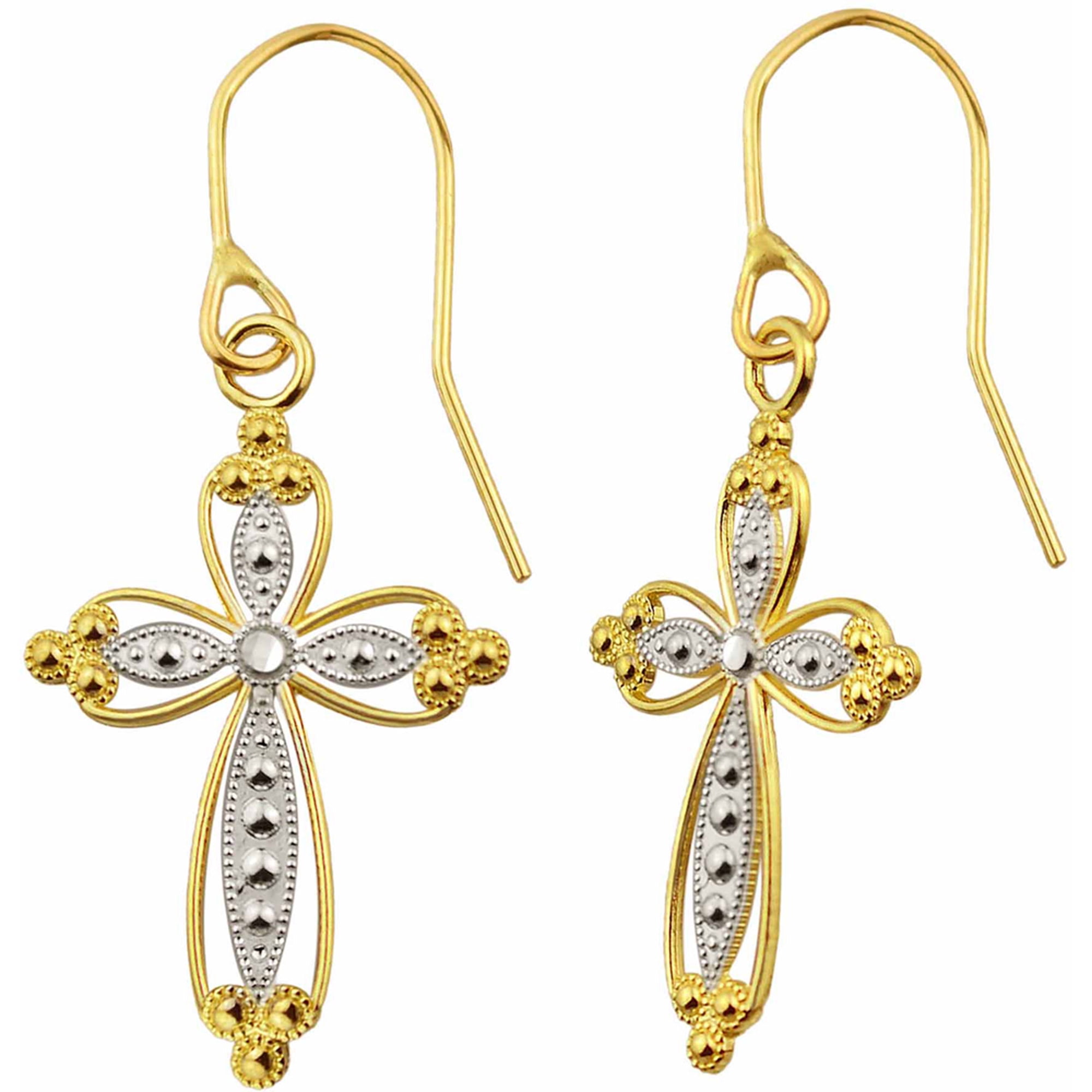 10kt Gold Vintage Diamond-Cut Cross Drop Earrings - Walmart.com