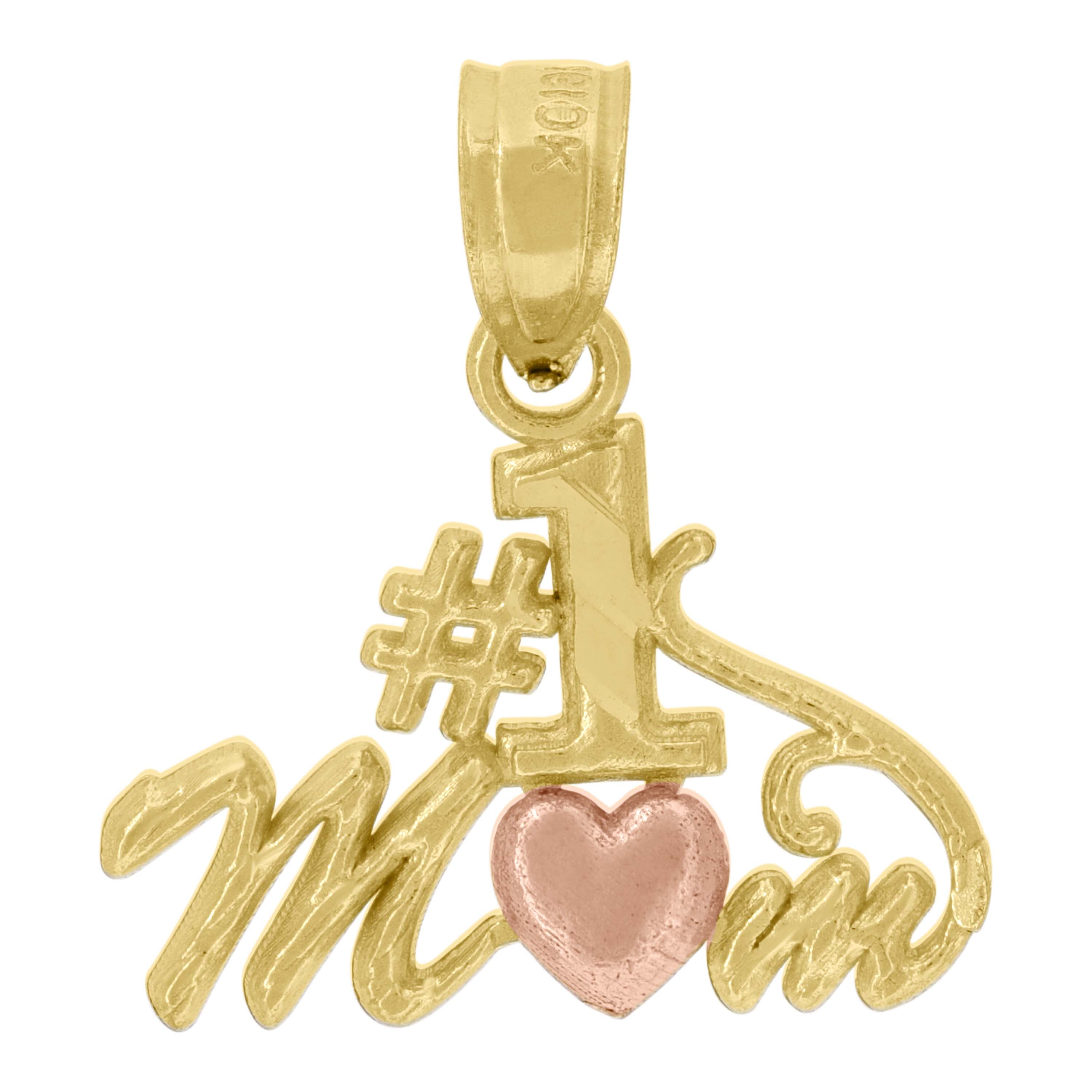 10kt Real Gold Two-Tone Diamond-Cut Womens Heart No.1 Mom Charm Pendant ...