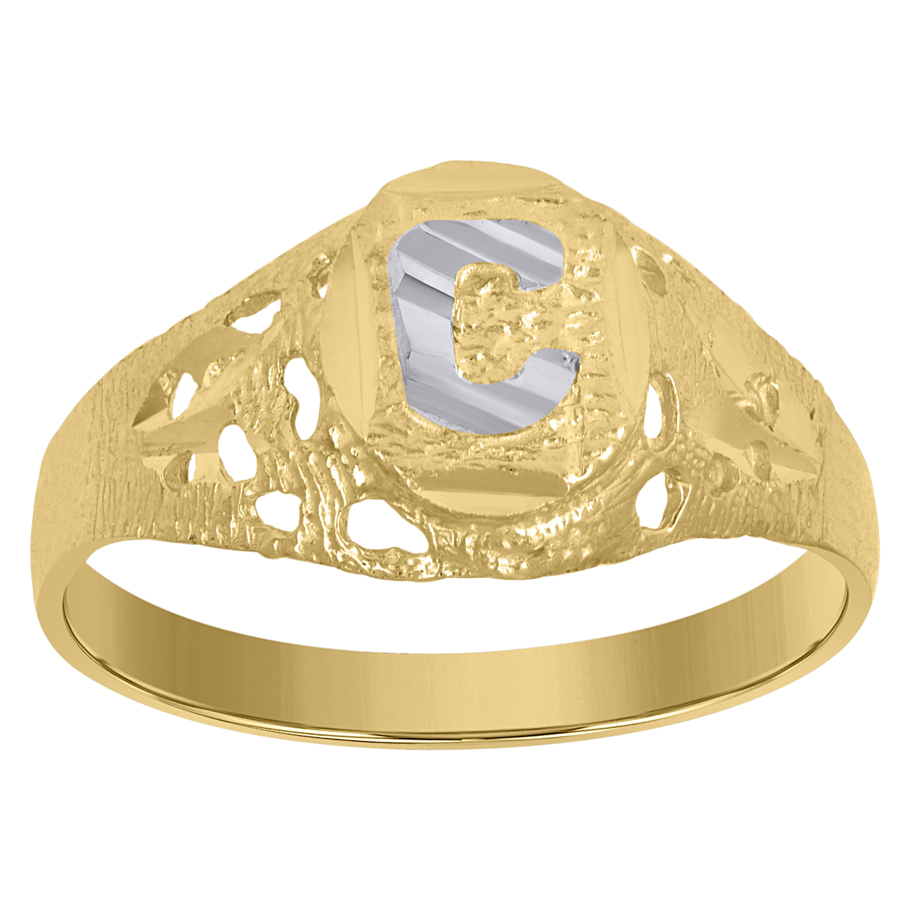 10kt Real Two-Tone Gold Mens Diamond-Cut Textured Oval Initial Letter C Band Ring - Walmart.com