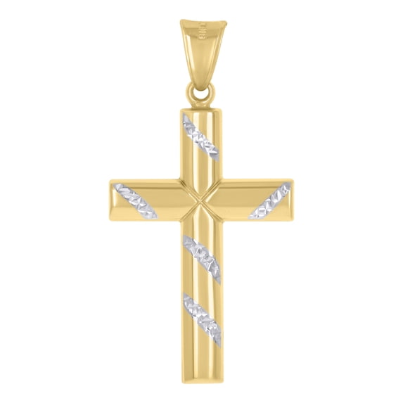 10kt Real Two-Tone Gold Unisex Textured Cross Religious Charm Pendant ...