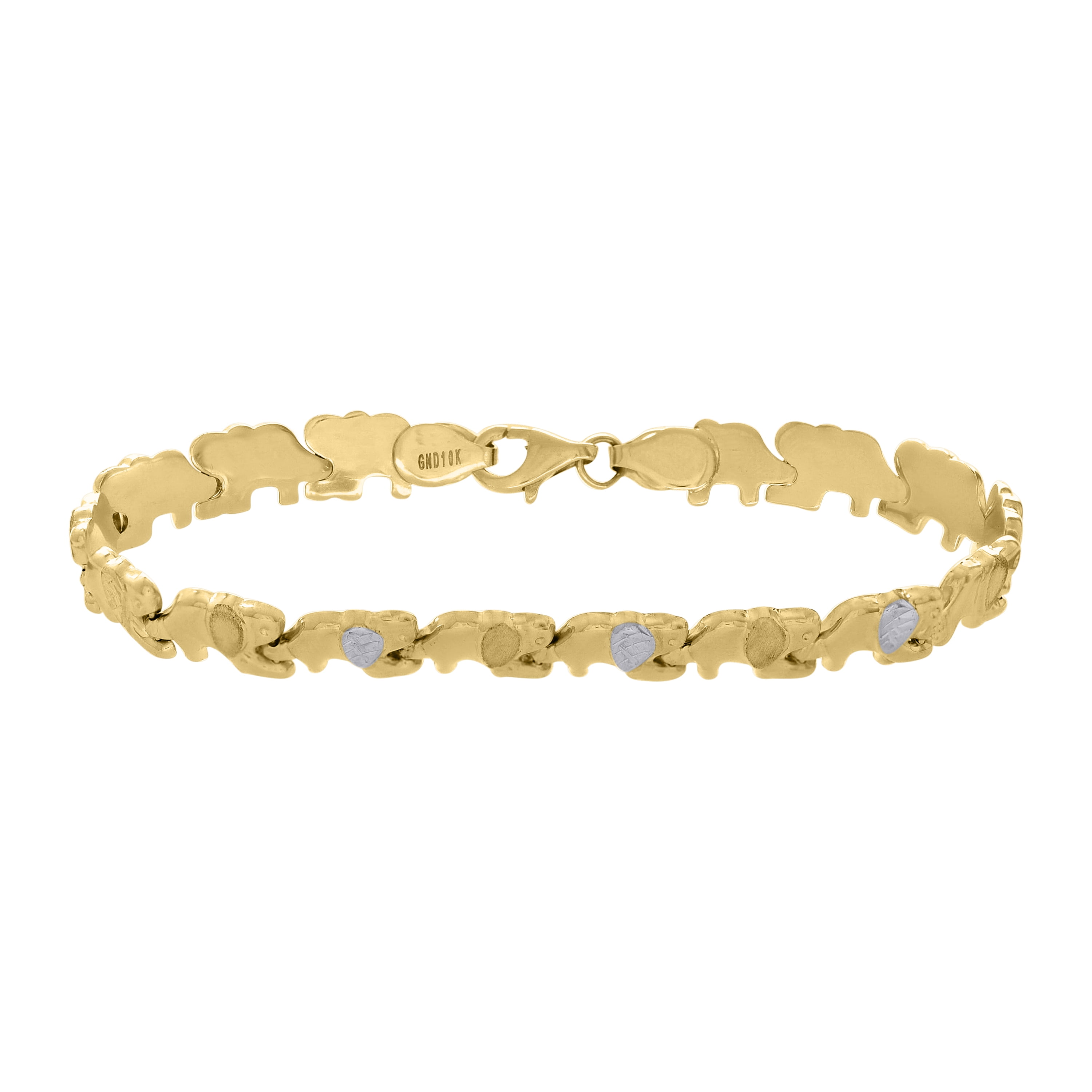 10kt Real Two-tone Gold Womens Elephant Good Luck Link 7" Bracelet ...