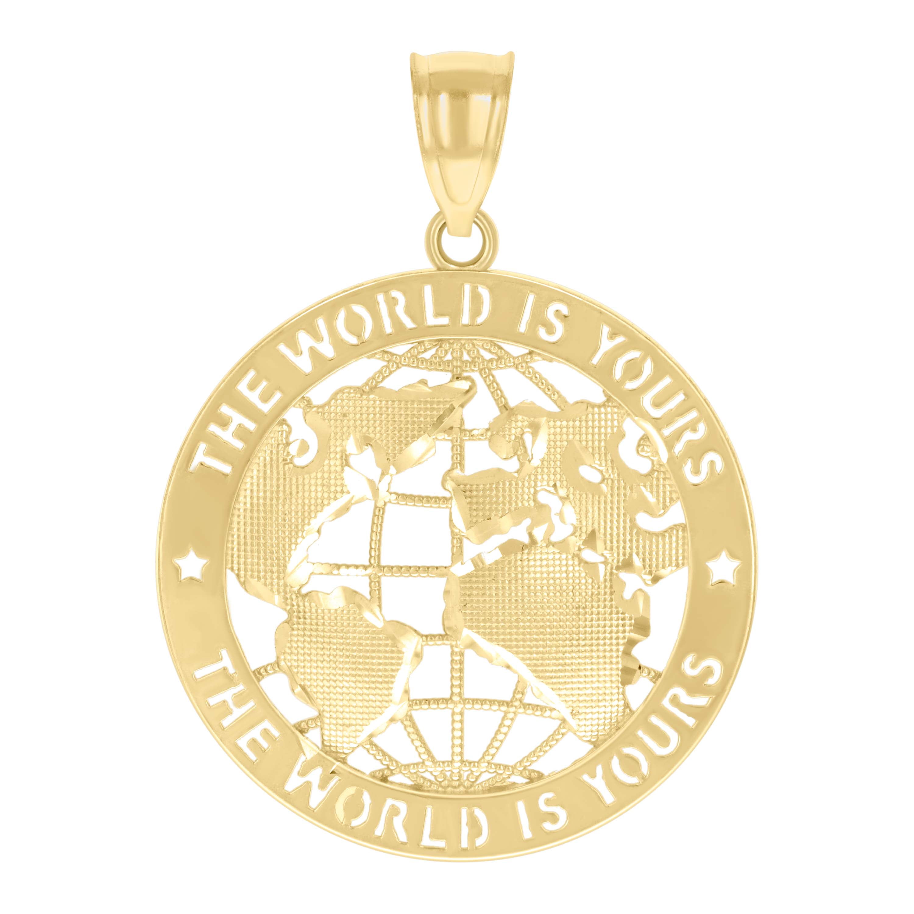 10kt Real Yellow Gold Mens The World Is Yours World Map Charm Pendant ...