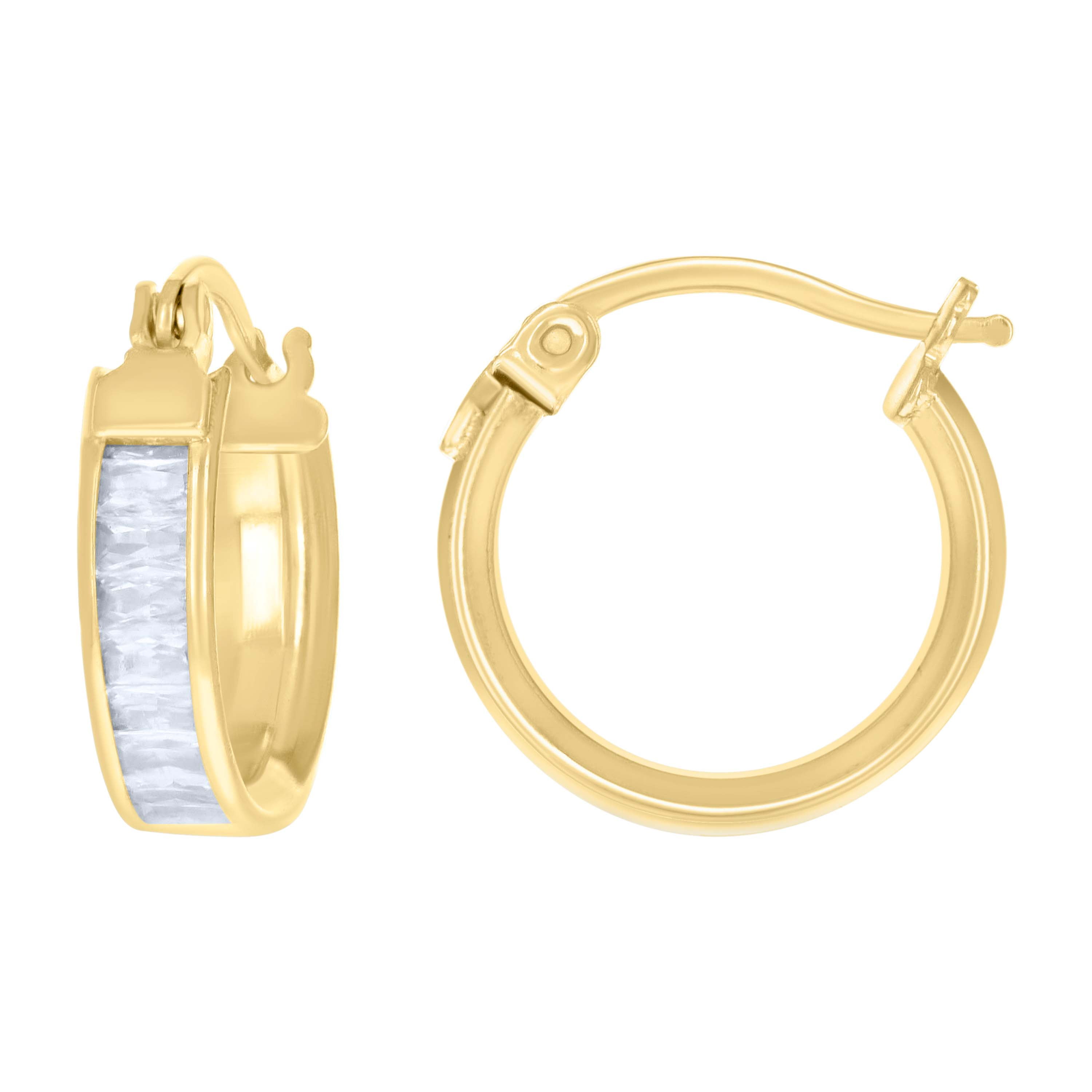 10kt Real Yellow Gold Womens Baguette Cubic-Zirconia Fashion Hoops ...