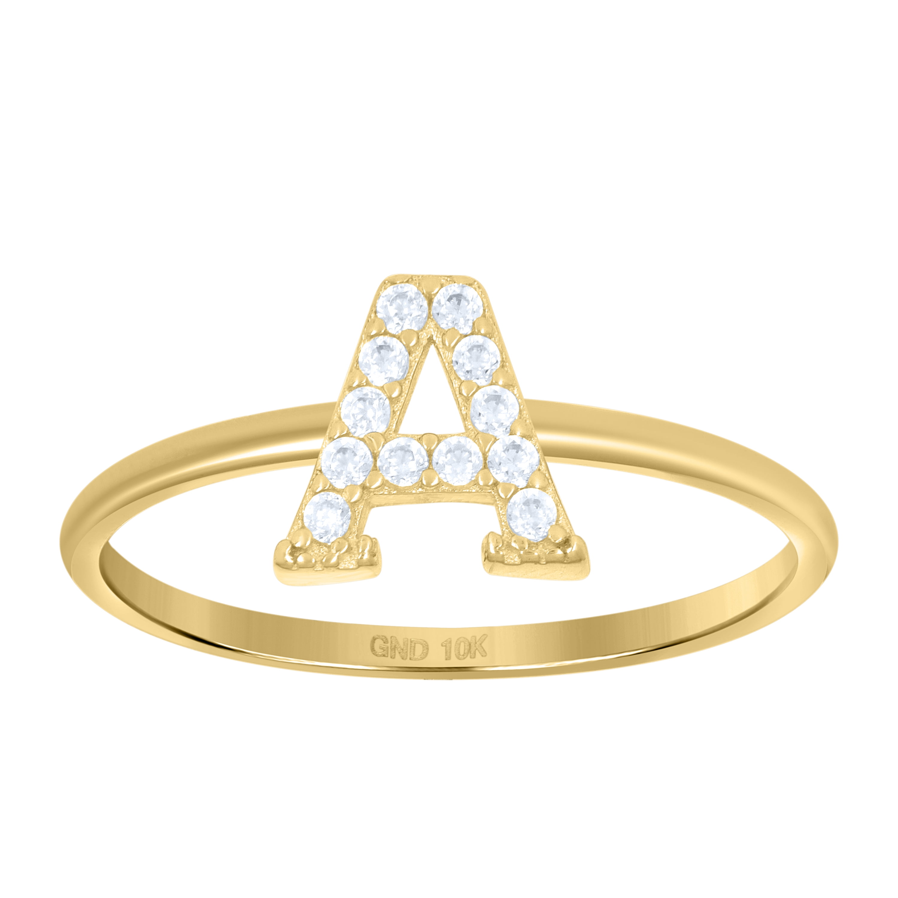 10kt Real Yellow Gold Womens Cubic Zirconia Initial Alphabet A Ring ...