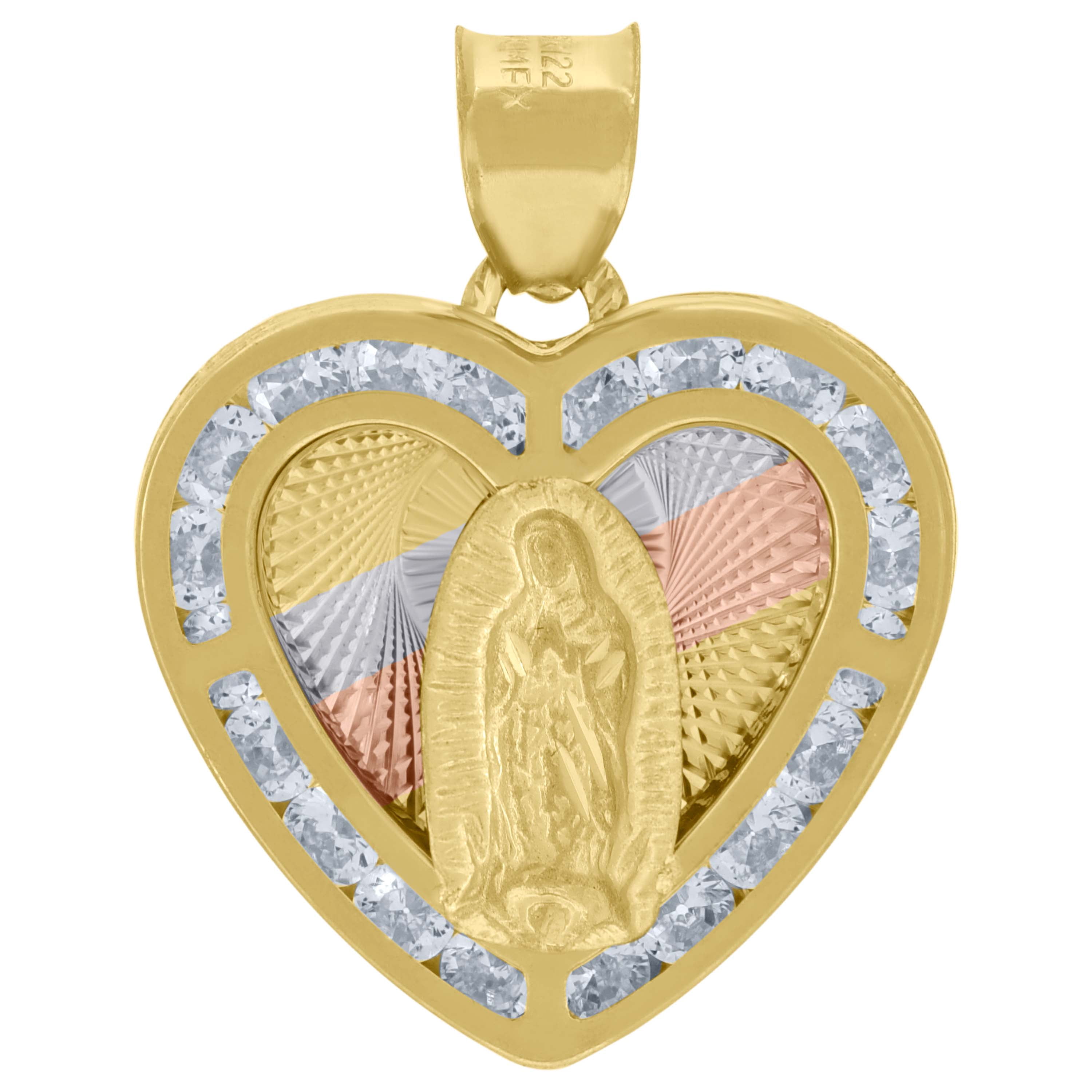 10kt Tri-Color Gold Unisex Cubic-Zirconia Diamond-Cut Lady Of Guadalupe ...