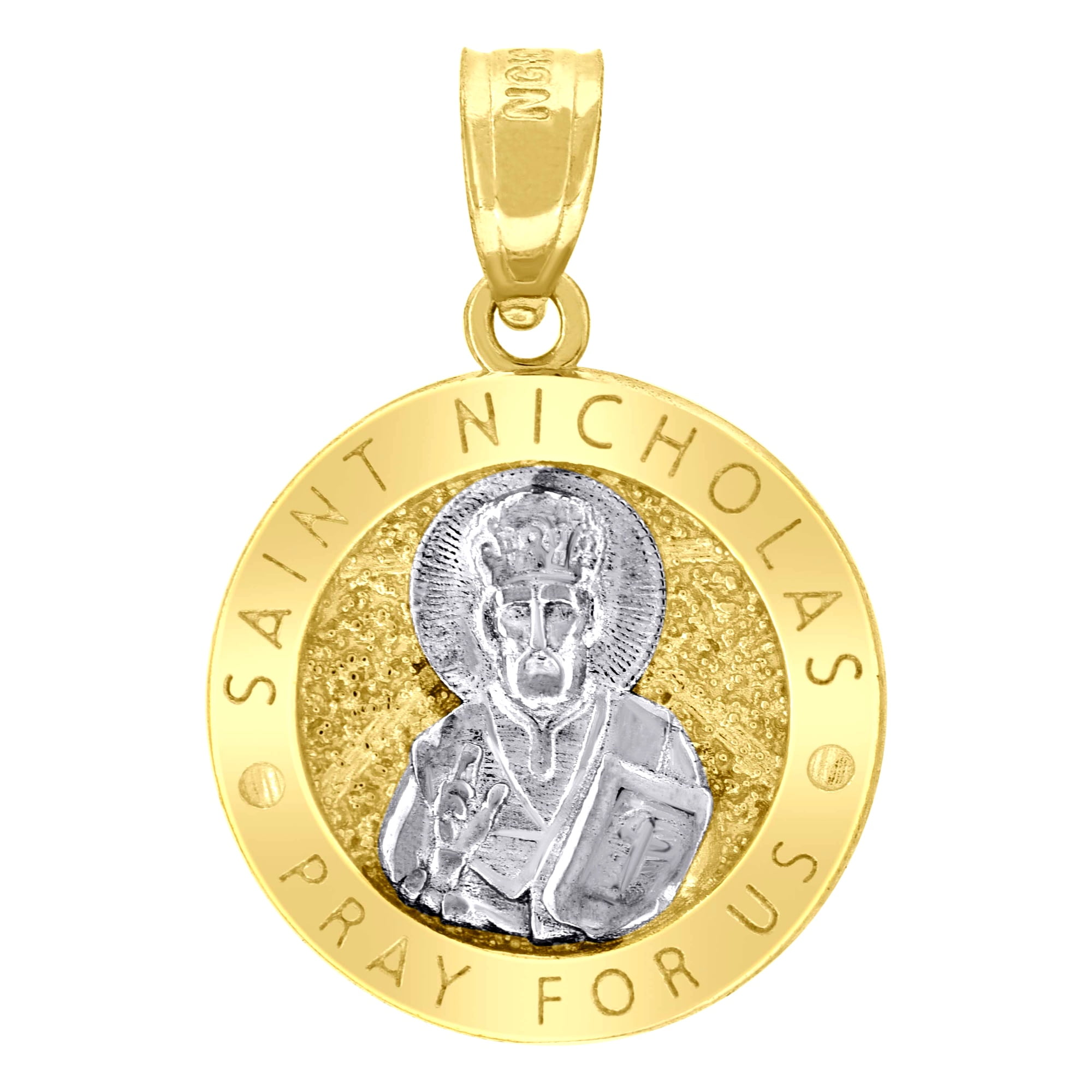 10k Two-tone Gold Unisex Textured Saint Nicholas Pray for Us Religious ...