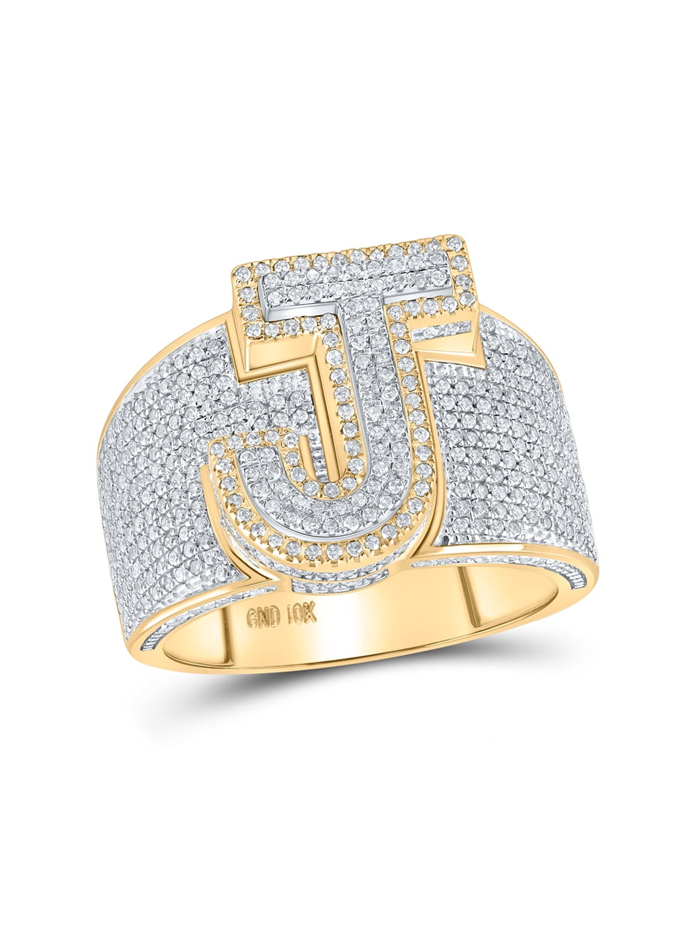 10kt Two-tone Gold Mens Round Diamond Initial J Letter Ring 1-1/5 Cttw ...