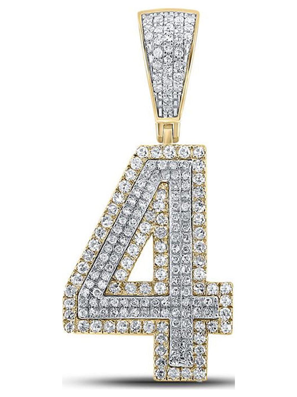 10kt Two-tone Gold Mens Round Diamond Number 4 Charm Pendant 3/4 Cttw ...