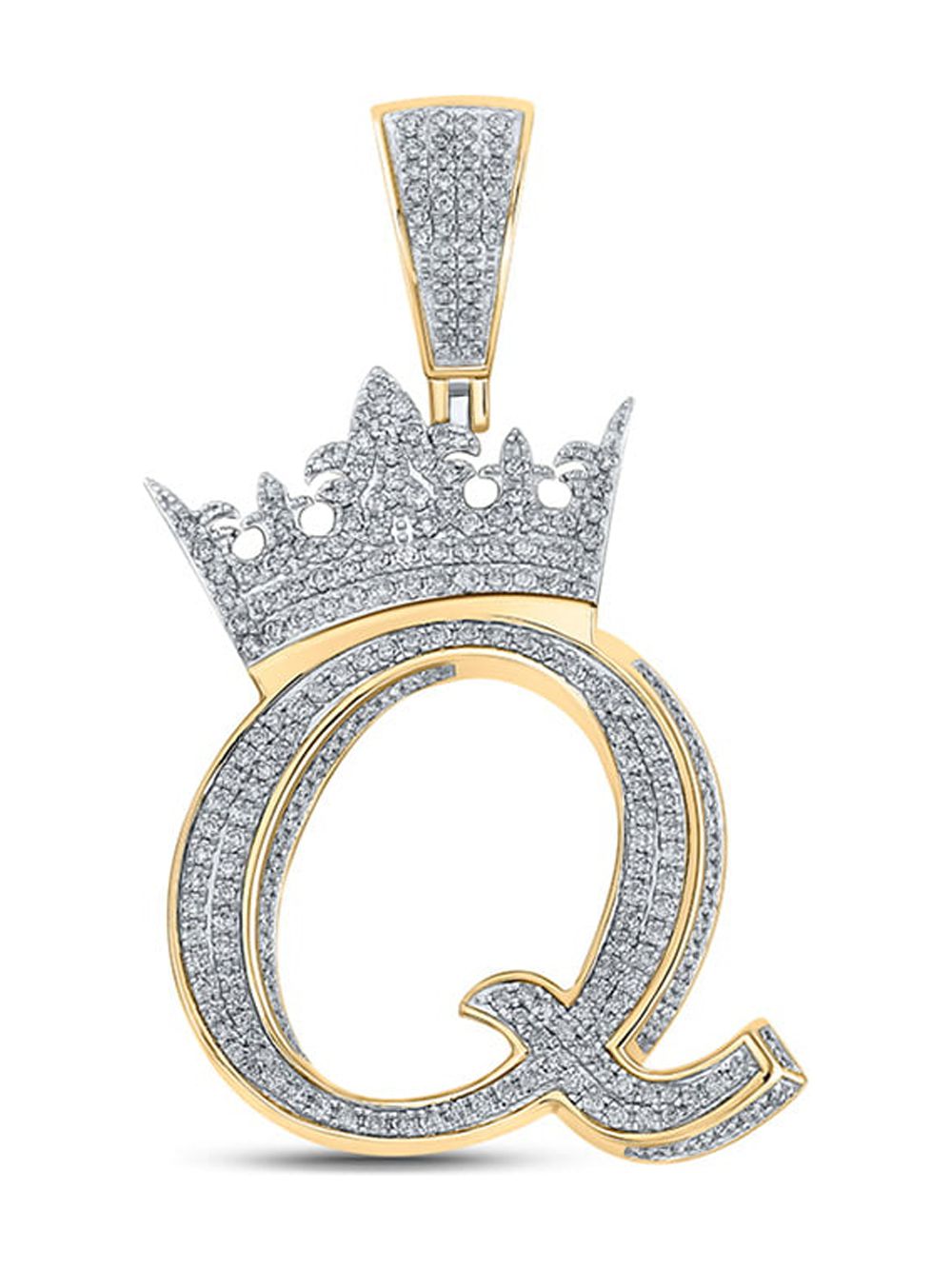10kt Two-tone Gold Mens Round Diamond Q Crown Letter Charm Pendant 1-3/ ...