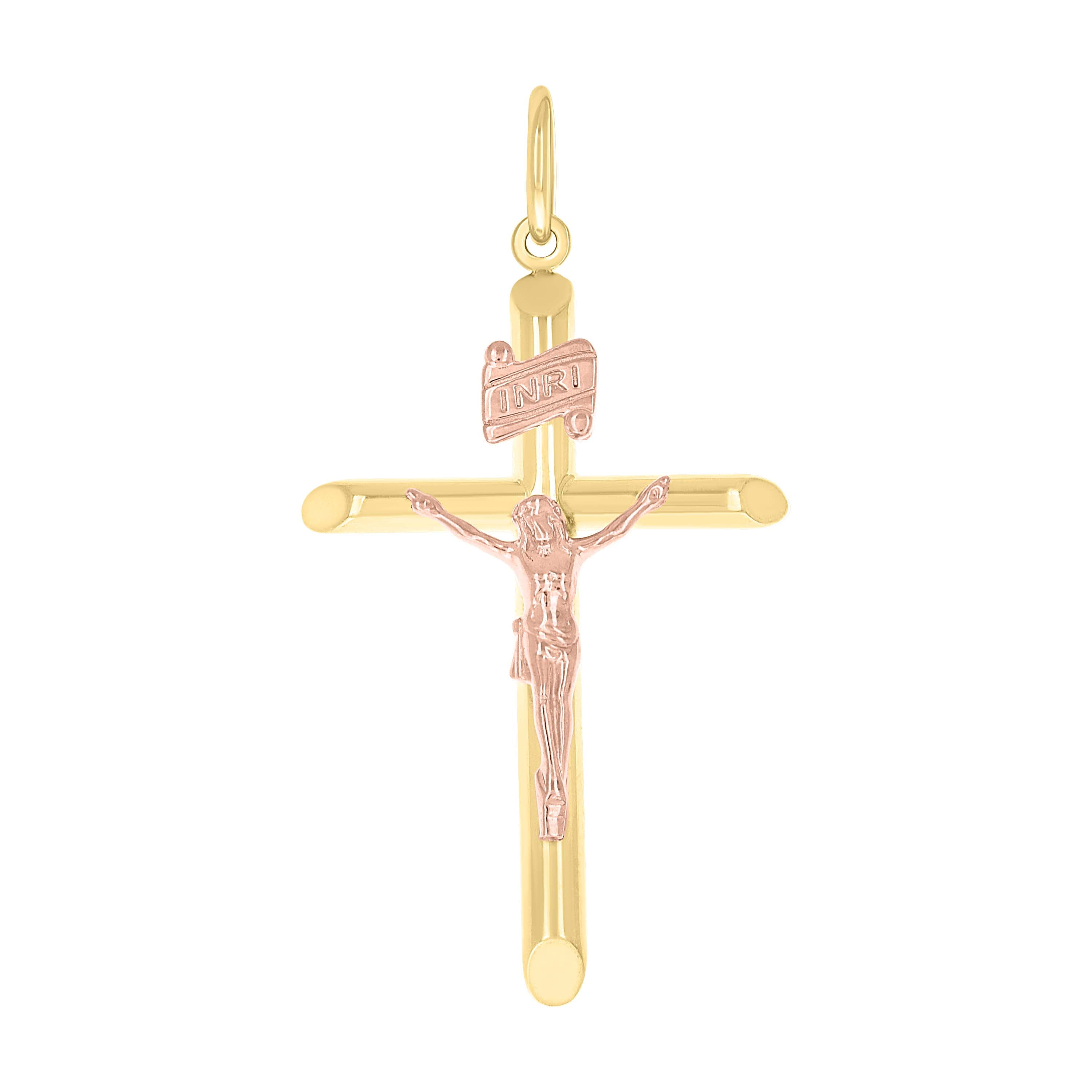 10kt Two-tone Gold Unisex INRI Crucifix Cross Religious Charm Pendant ...