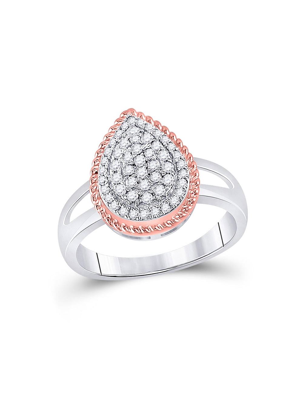 10kt Two-tone Gold Womens Round Diamond Rope Teardrop Cluster Ring 1/3 ...