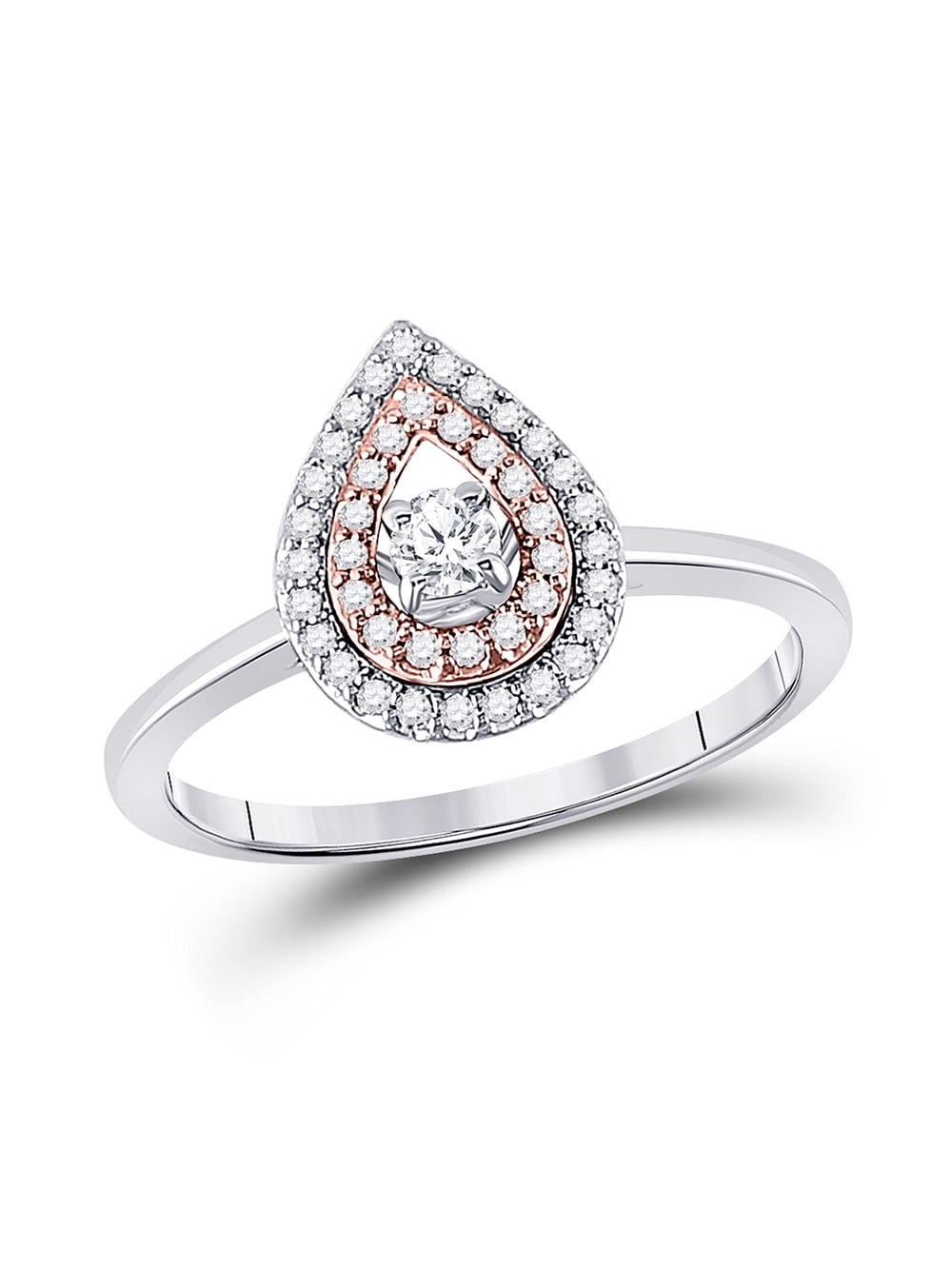 10kt Two-tone Gold Womens Round Diamond Teardrop Solitaire Ring 1/4 ...