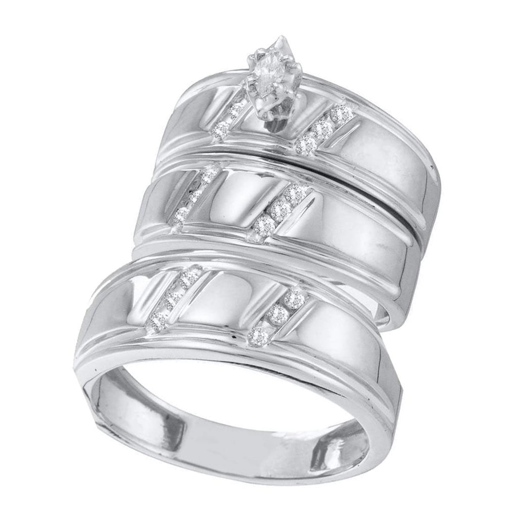 10kt White Gold 1 4ct Diamond Mq Center Trio Set