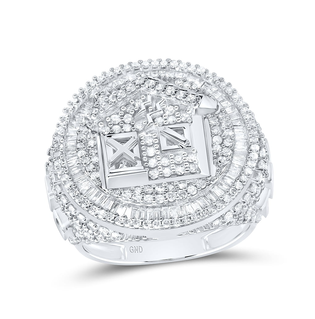 10kt White Gold 2 7/8 Cttw Natural Diamond Trap House Mens Ring, Men ...