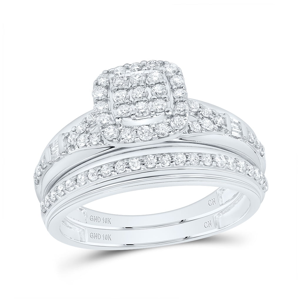 10kt White Gold His & Hers 3/4 Cttw Natural Diamond Cushion Bridal ...