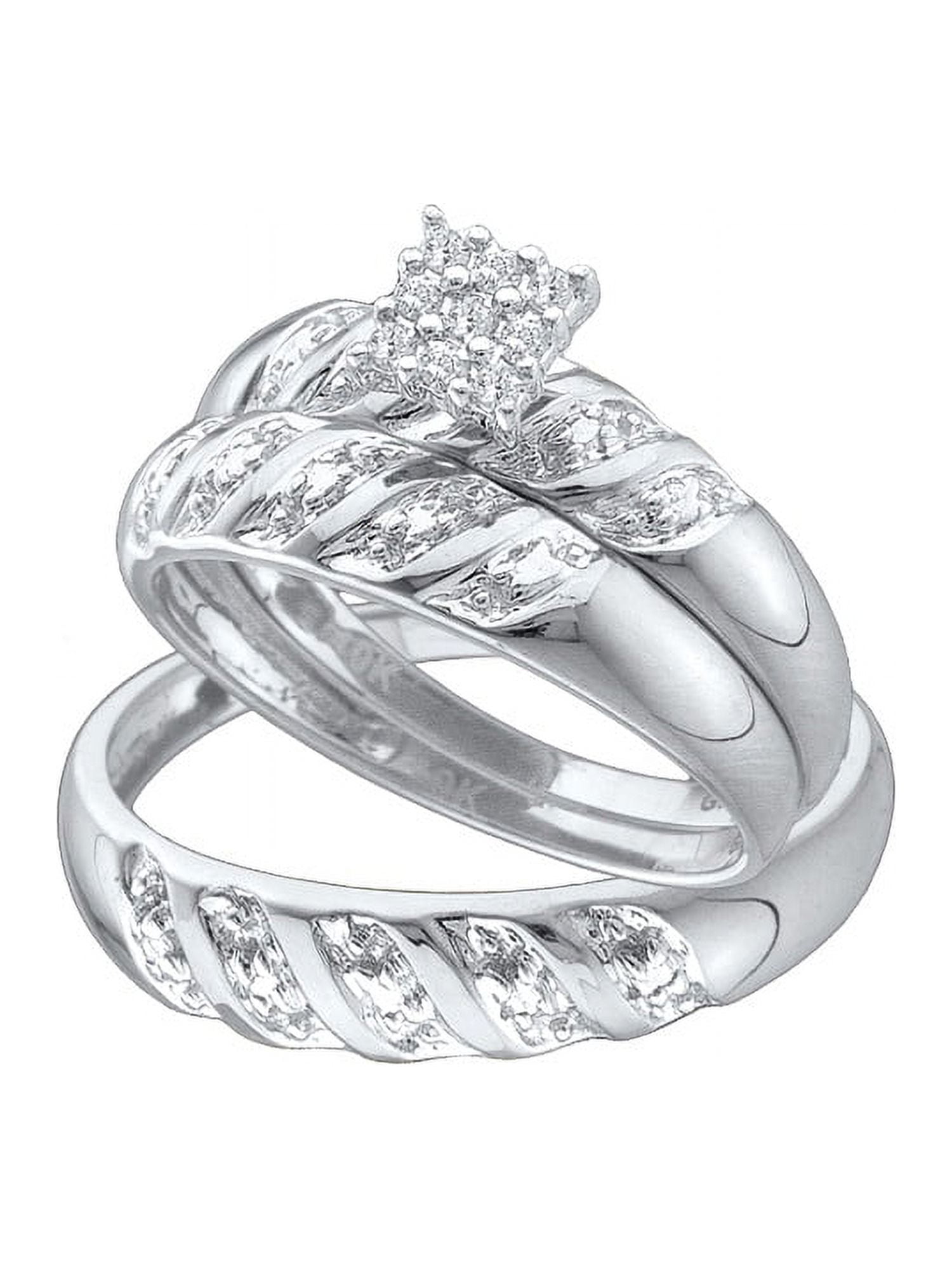 10kt White Gold His & Hers Round Diamond Cluster Matching Bridal ...