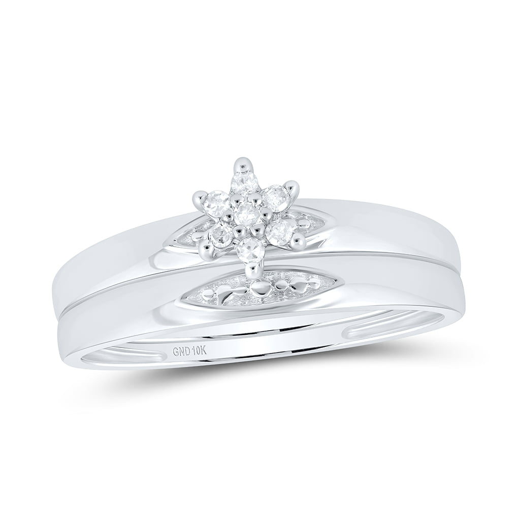 10kt White Gold His & Hers Round Diamond Cluster Matching Bridal ...
