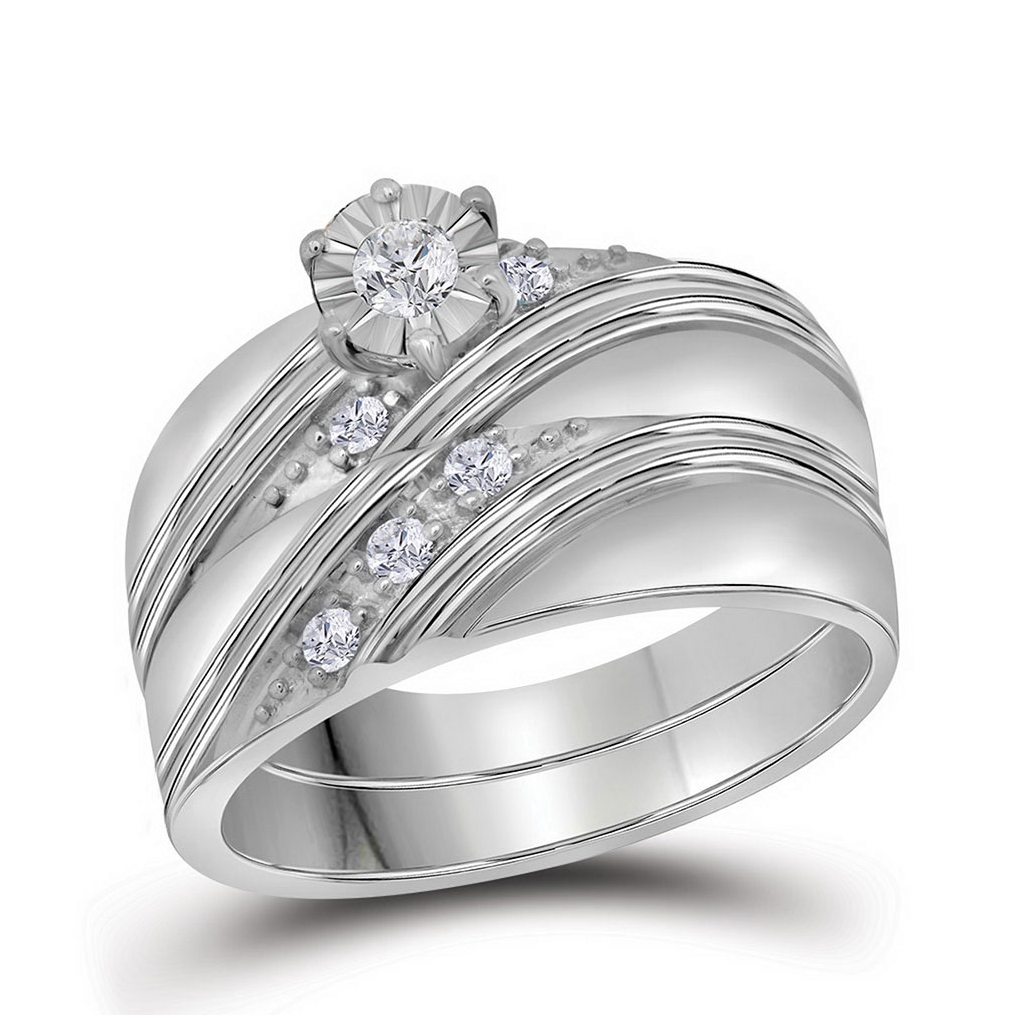 10kt White Gold His Hers Round Diamond Solitaire Matching Bridal ...