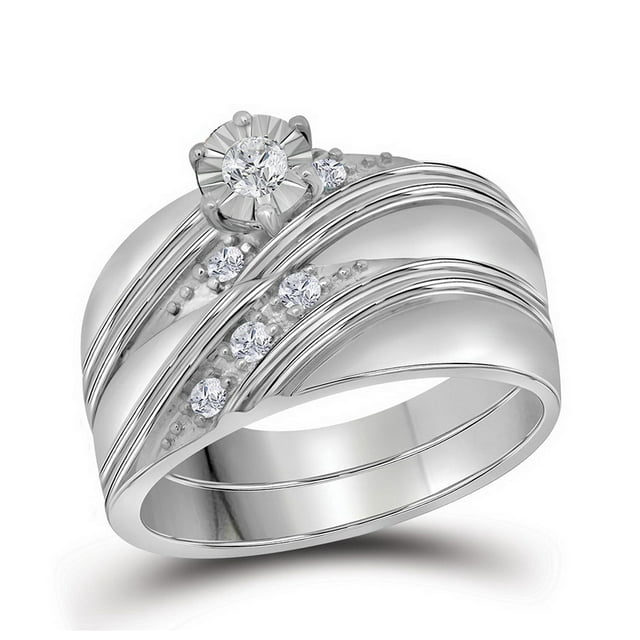 10kt White Gold His Hers Round Diamond Solitaire Matching Bridal ...