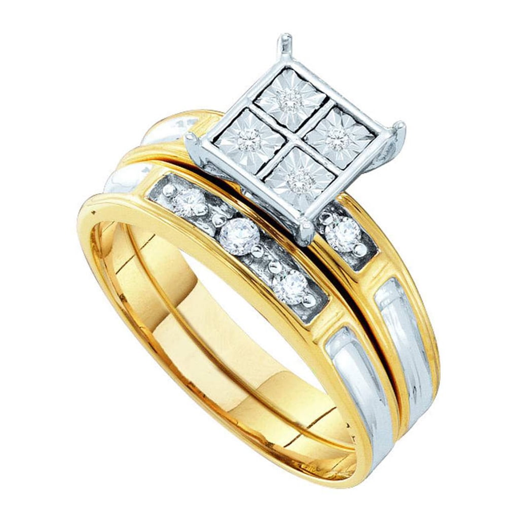 10kt White Gold His Hers Round Diamond Solitaire Matching Bridal ...