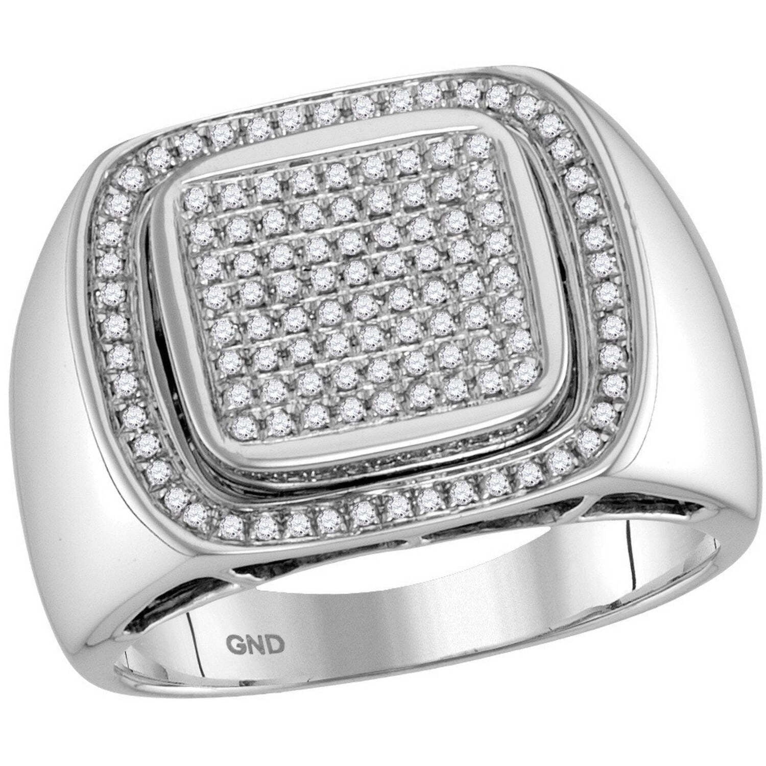 10kt White Gold Mens Round Diamond Square Frame Cluster Ring 1/2 Cttw ...