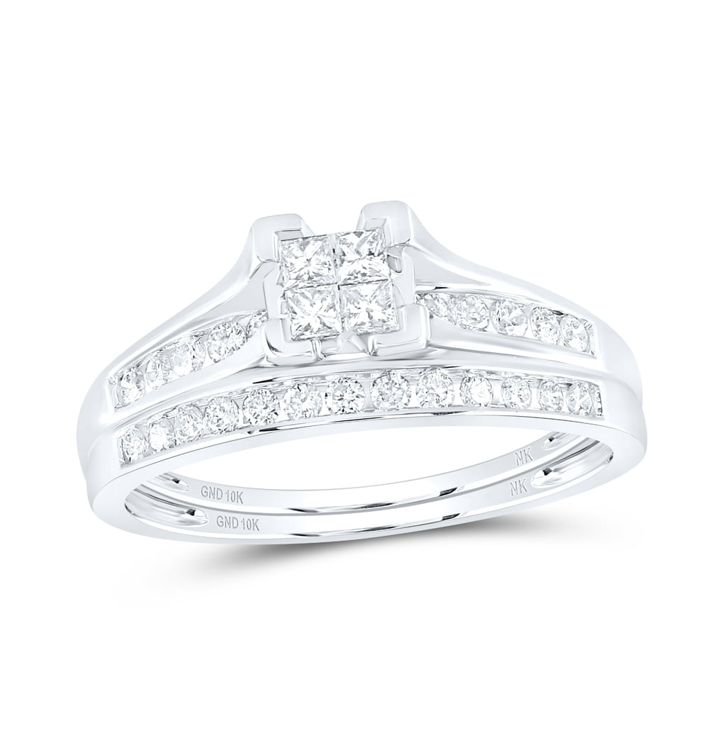 10kt White Gold Princess Invisible-set Diamond Bridal Wedding ...
