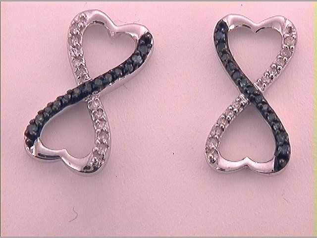 10kt White Gold Womens Color Enhanced Blue Diamond Infinity Earrings 1/ ...