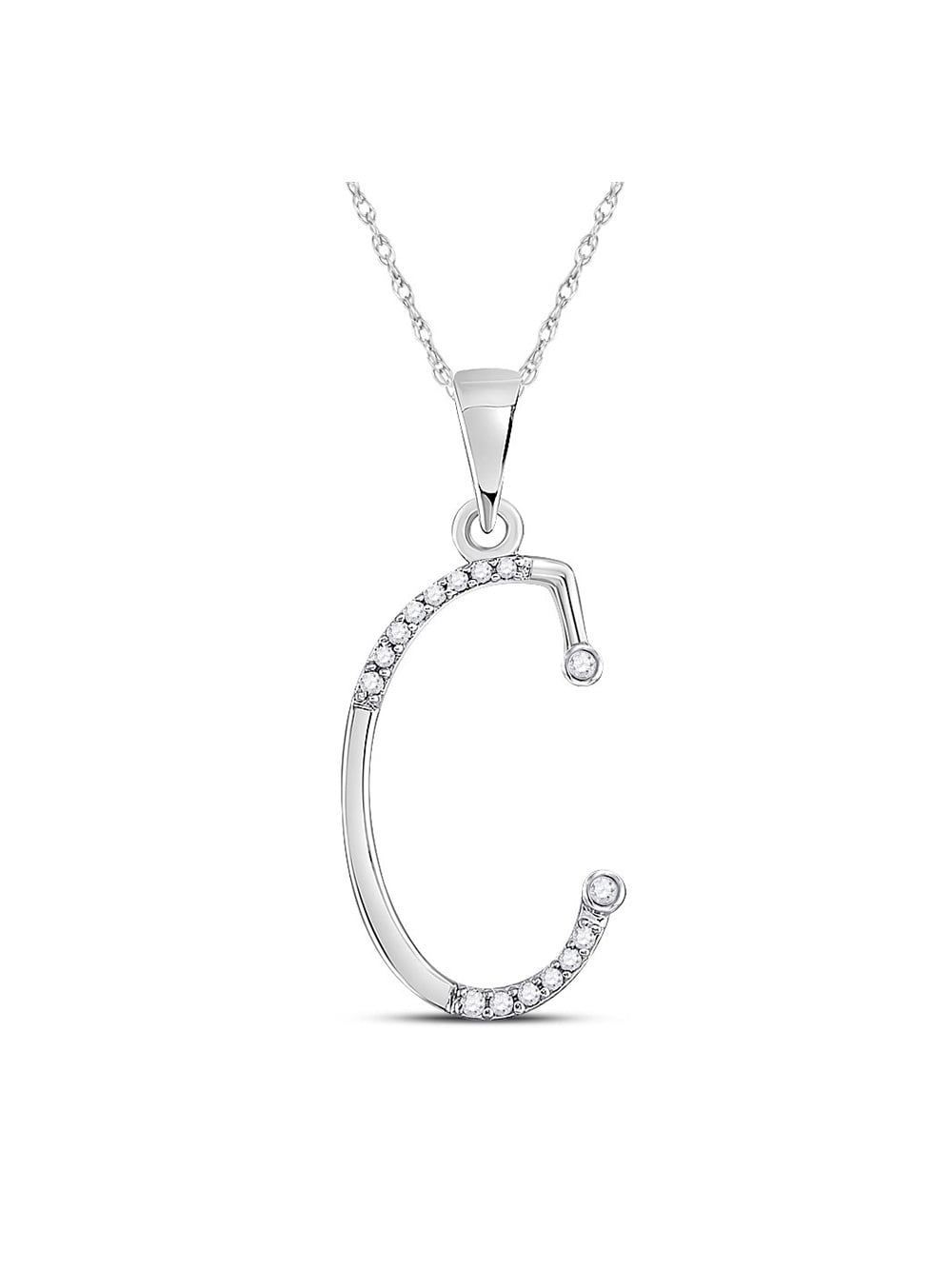 10kt White Gold Womens Round Diamond C Initial Letter Pendant 1/12 Cttw ...