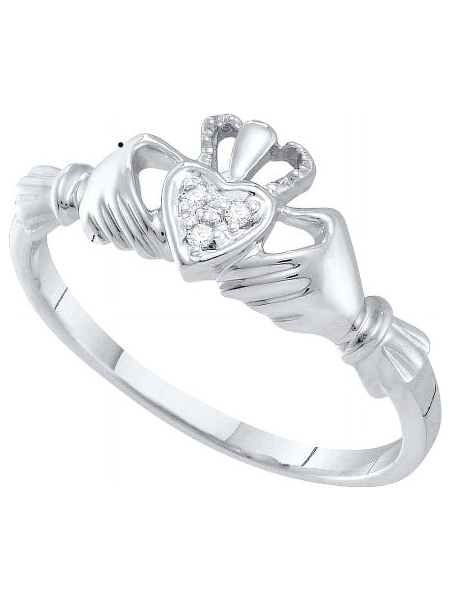 10kt White Gold Womens Round Diamond Claddagh Heart Ring .01 Cttw ...