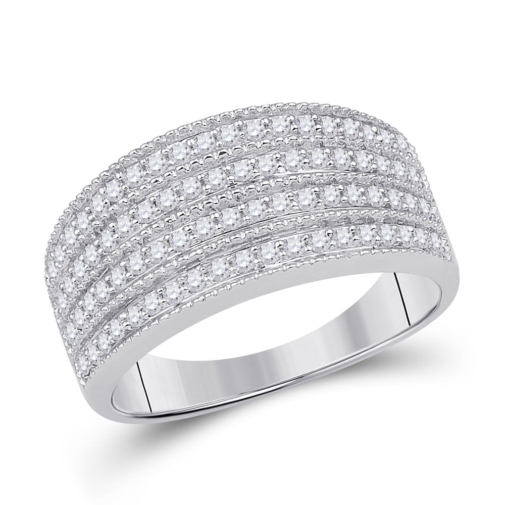 10kt White Gold Womens Round Diamond Four Row Milgrain Band Ring 1/2 ...