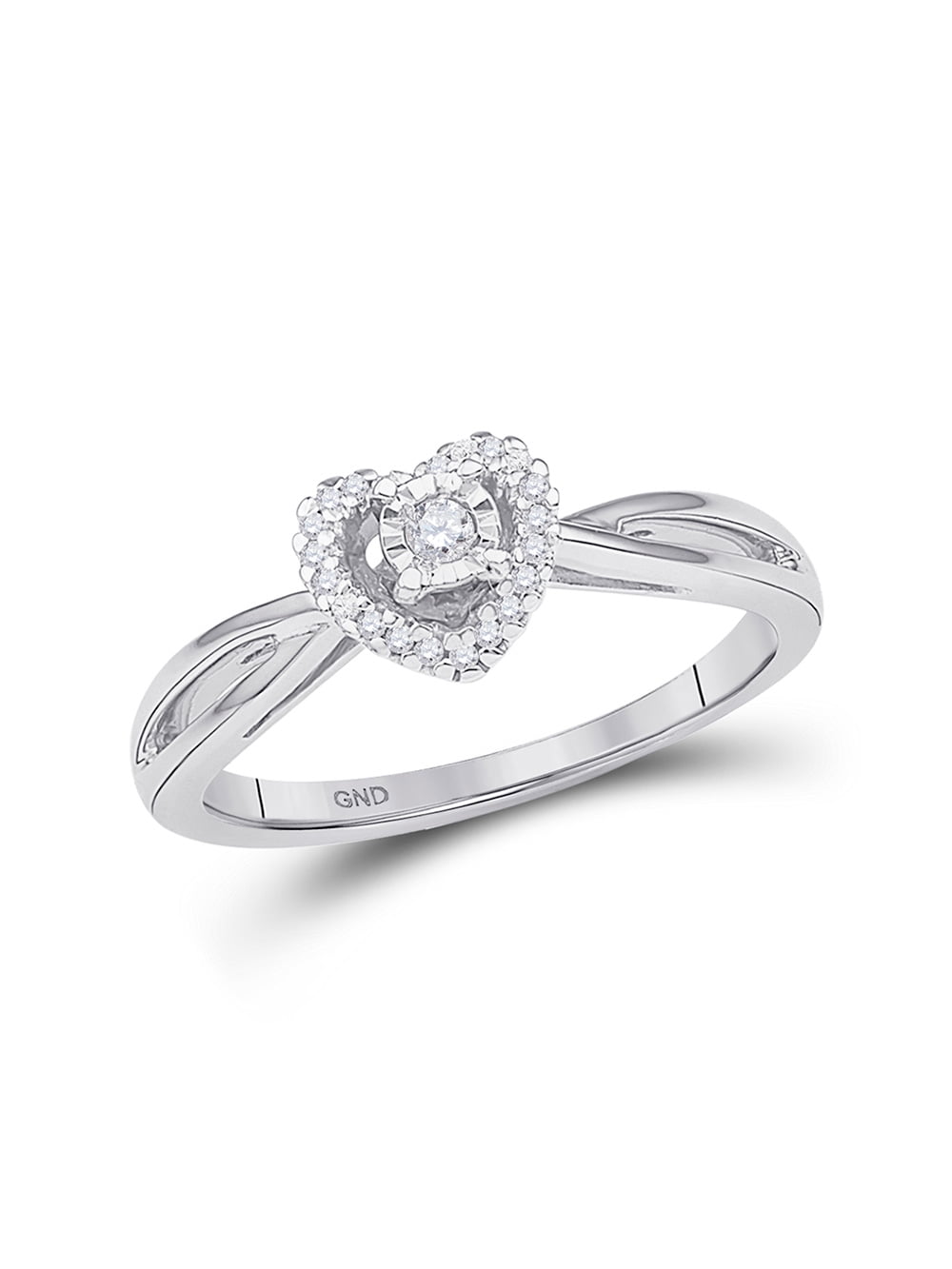 10kt White Gold Womens Round Diamond Heart Solitaire Ring 1/8 Cttw ...