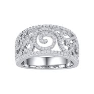 14kt White Gold Womens Round Pave-set Diamond Triple Row Band Ring 3/4 ...