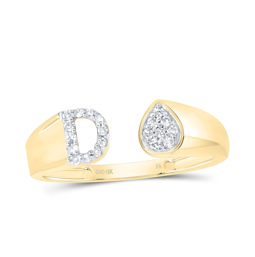 10kt Yellow Gold 1/10 Cttw Natural Diamond Initial "D" Pear Ladies ...