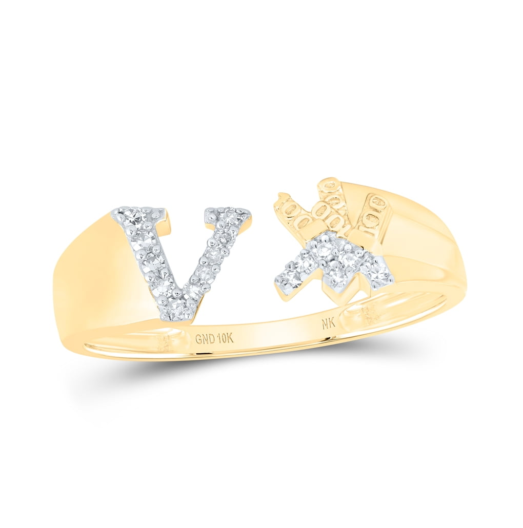 10kt Yellow Gold 1/12 Cttw Natural Diamond Initial "V" Ladies Wedding ...
