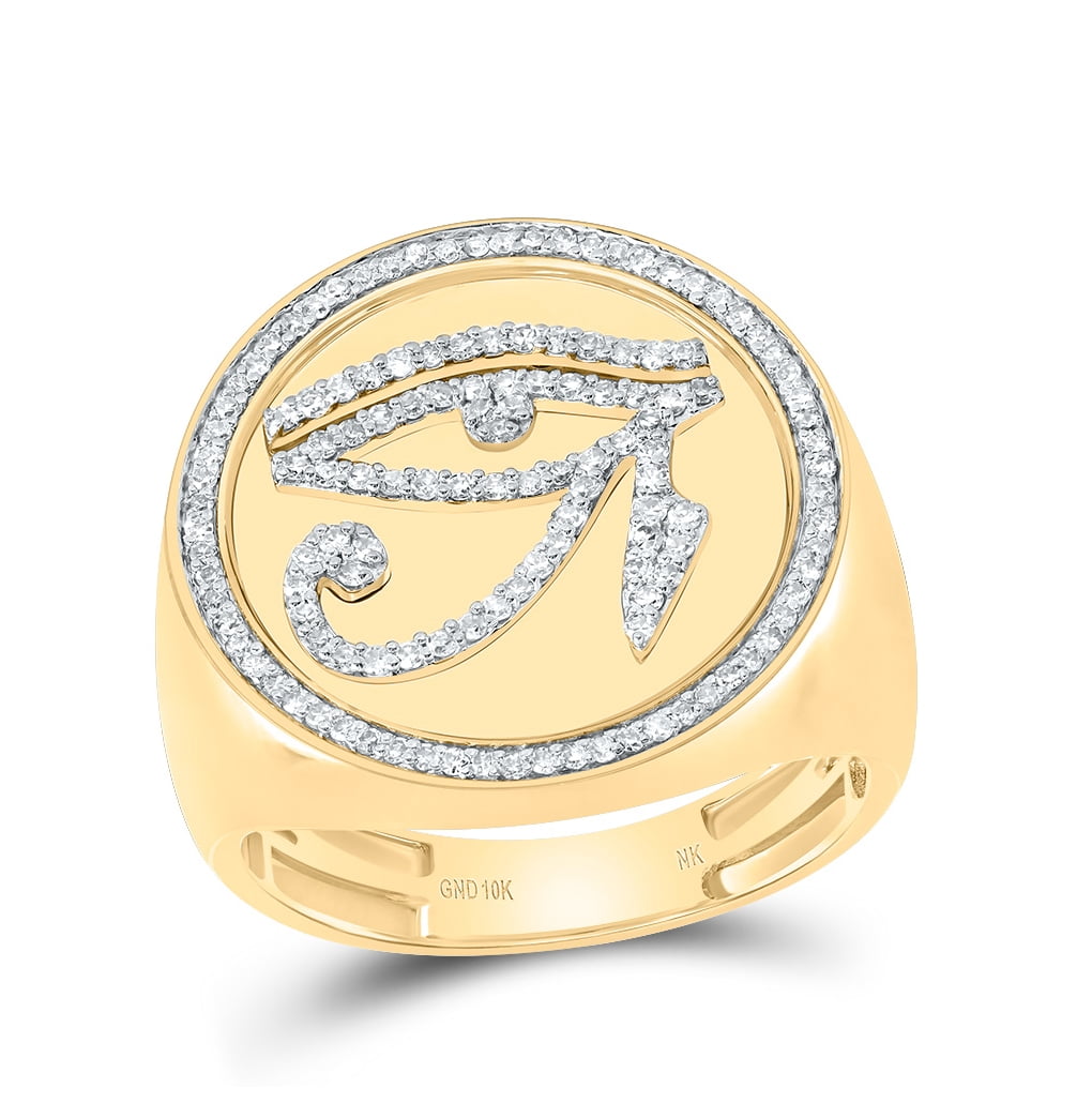 10kt Yellow Gold 1/2 Cttw Diamond Round Eye Of Horus Mens Ring, Men ...