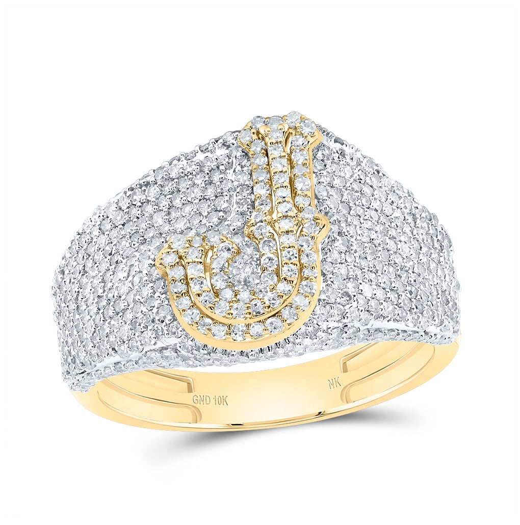 10kt Yellow Gold 1 3/4 Cttw Diamond Initial "J" Men's Ring, Men Size: 8 ...