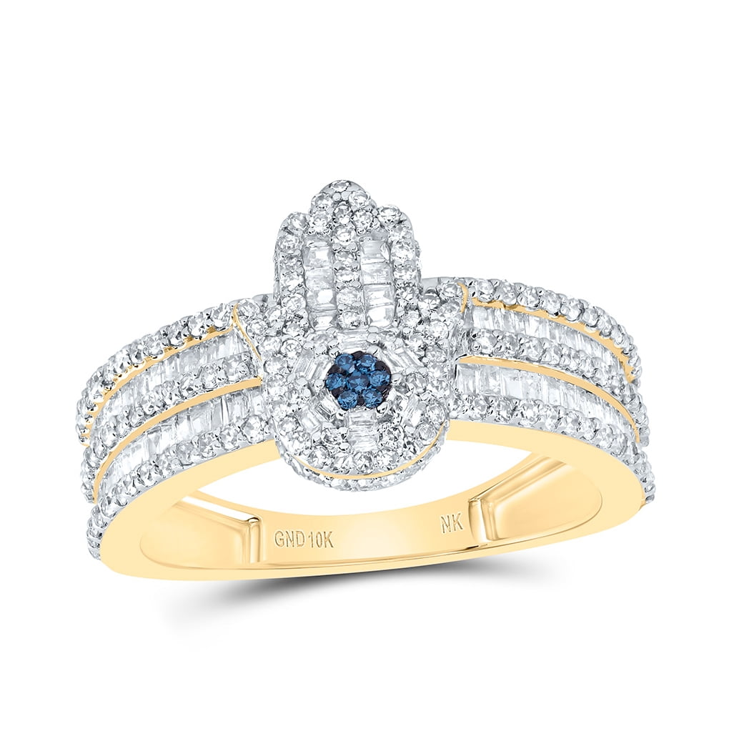 10kt Yellow Gold 1 Cttw Diamond Fashion Blue Diamond Hamsa Wedding ...