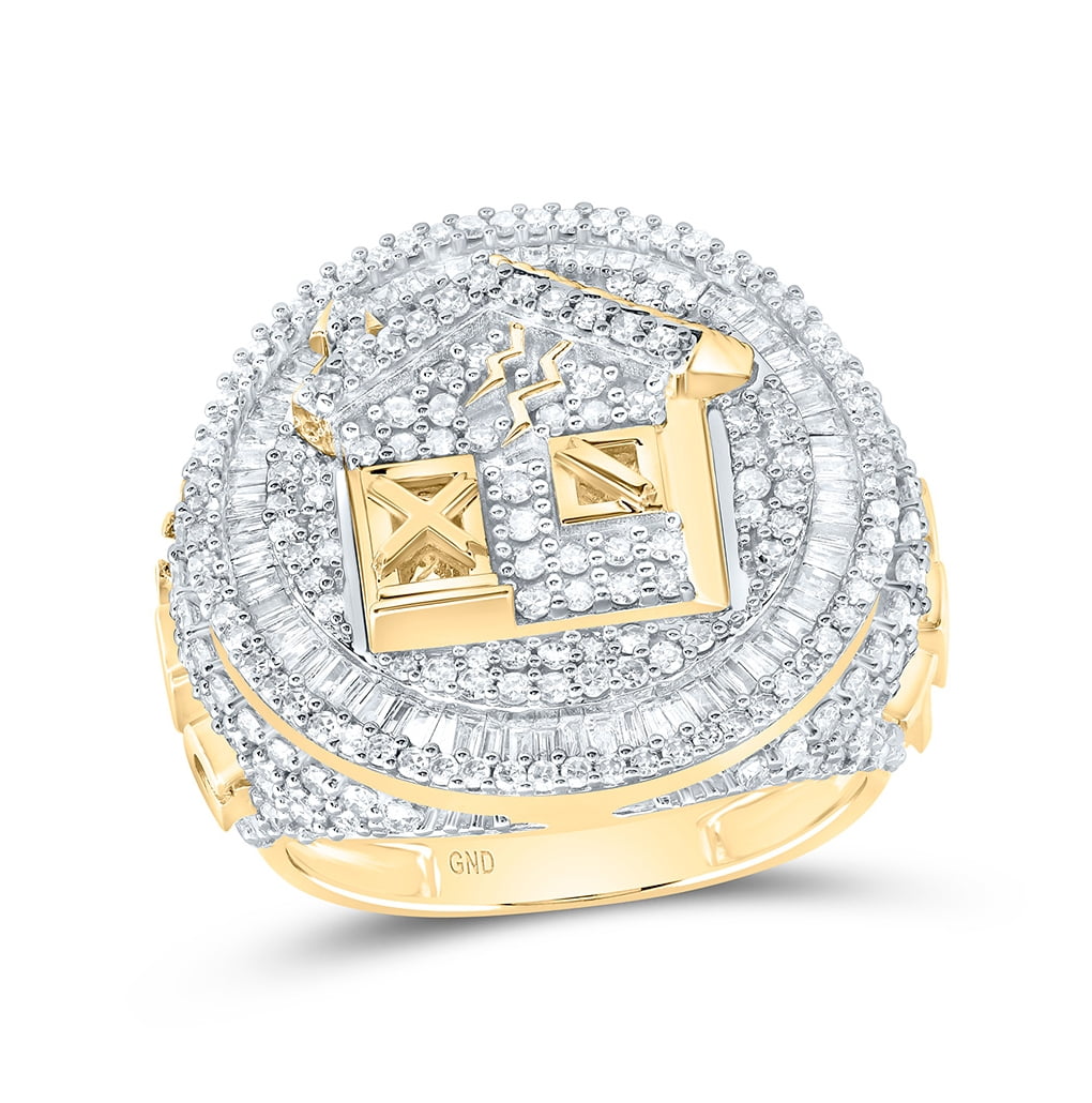 10kt Yellow Gold 2 7/8 Cttw Natural Diamond Trap House Mens Ring, Men ...