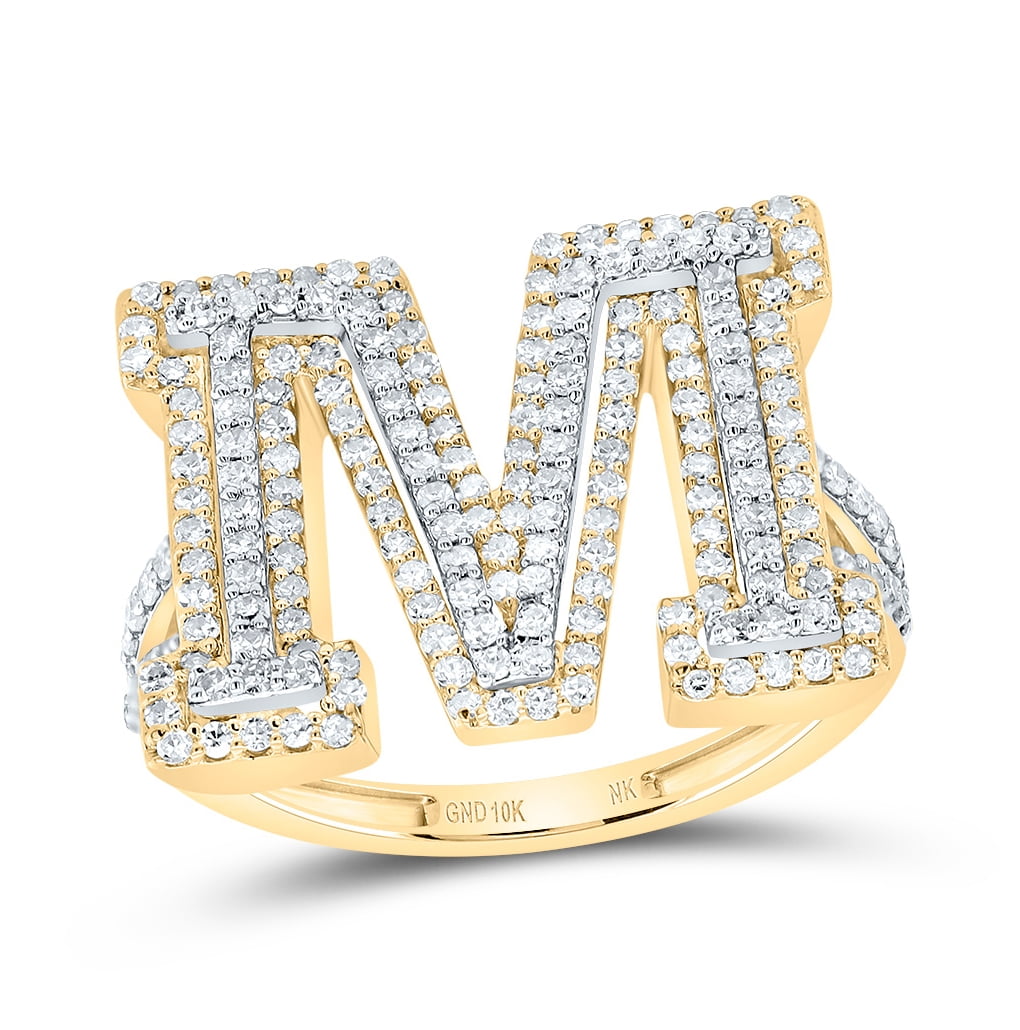 10kt Yellow Gold 3/4 Cttw Diamond Fashion Initial "M" Ladies Wedding ...