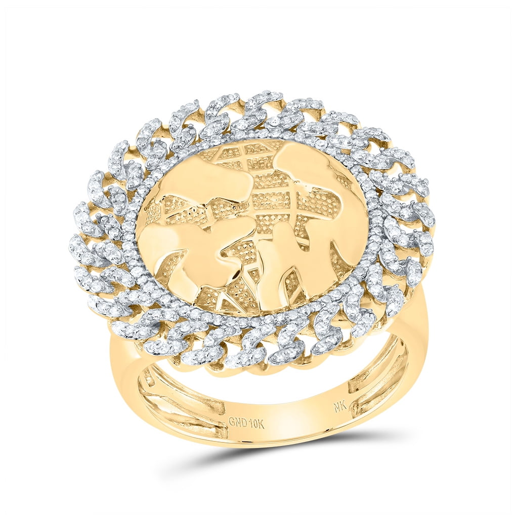 10kt Yellow Gold 3/4 Cttw Natural Diamond Globe Cuban Mens Ring, Men ...
