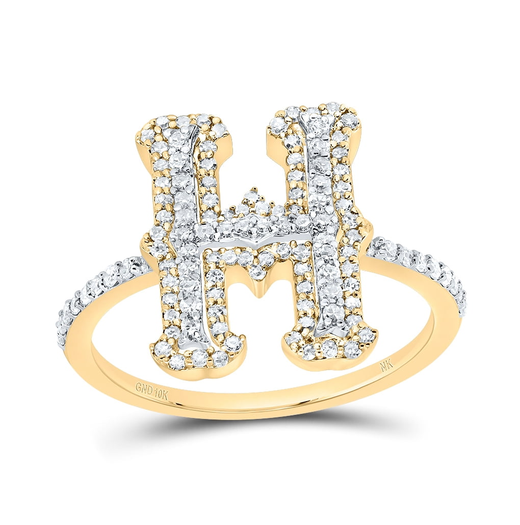 10kt Yellow Gold 3/8 Cttw Diamond Fashion Initial "H" Ladies Wedding ...
