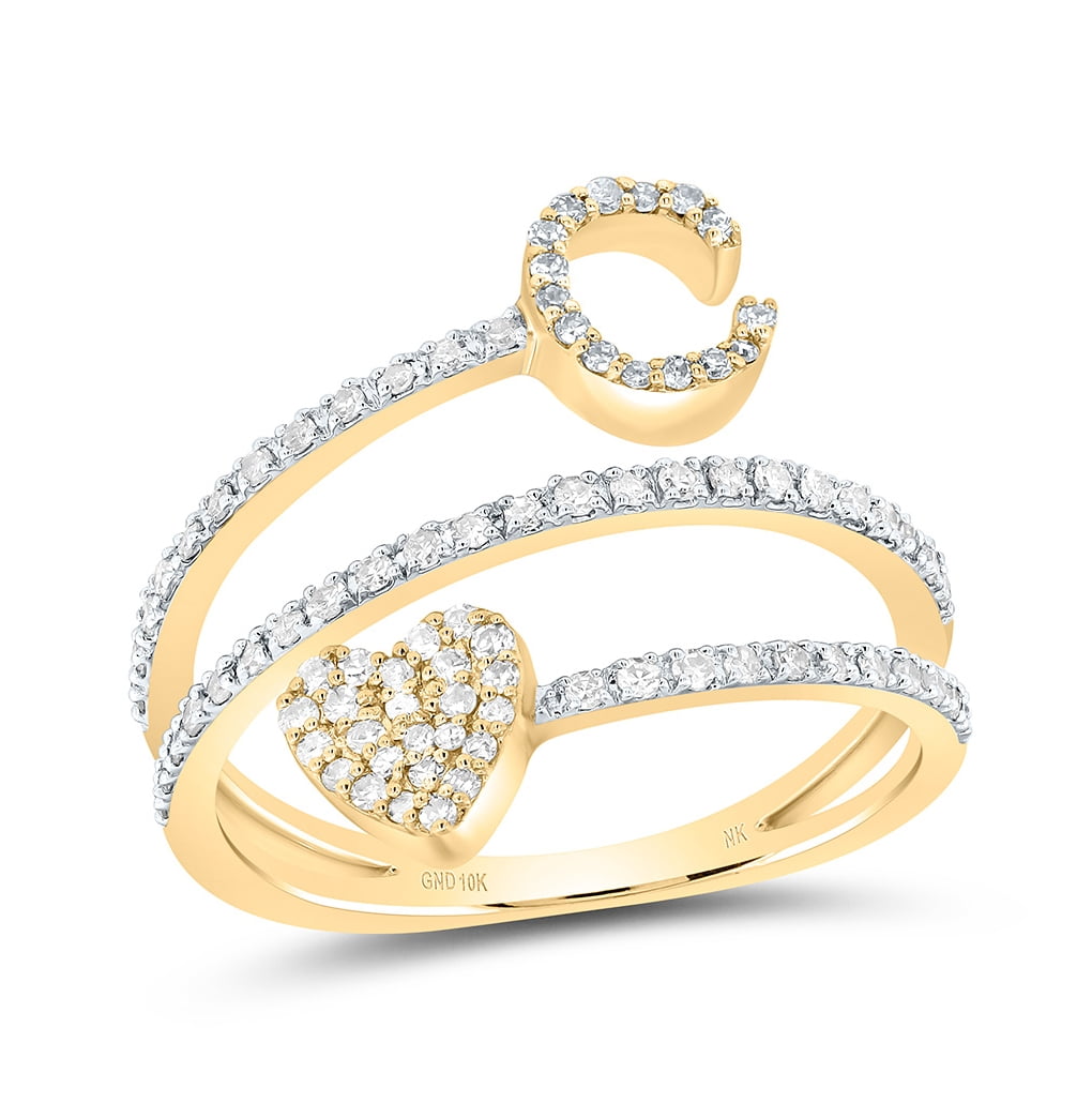 10kt Yellow Gold 3/8 Cttw Natural Diamond Initial "C" Heart Ladies ...