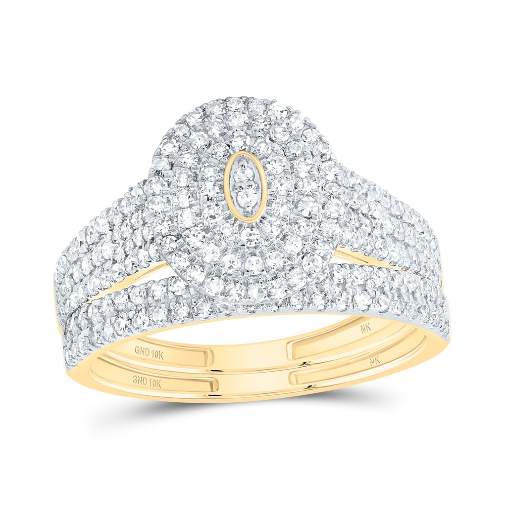 10kt Yellow Gold 5/8 Cttw Diamond Oval Double Halo Wedding Engagement ...
