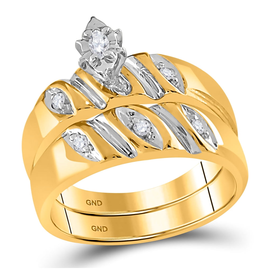 10kt Yellow Gold His Hers Marquise Diamond Solitaire Matching Bridal ...